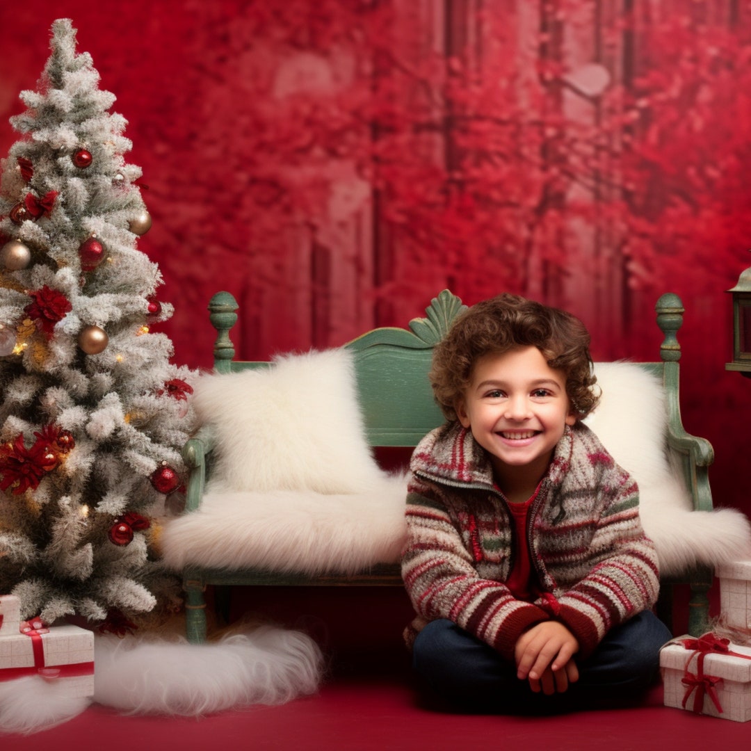 10 Family and Kids Christmas Backdrops | Vintage Bench and Xmas Trees ...