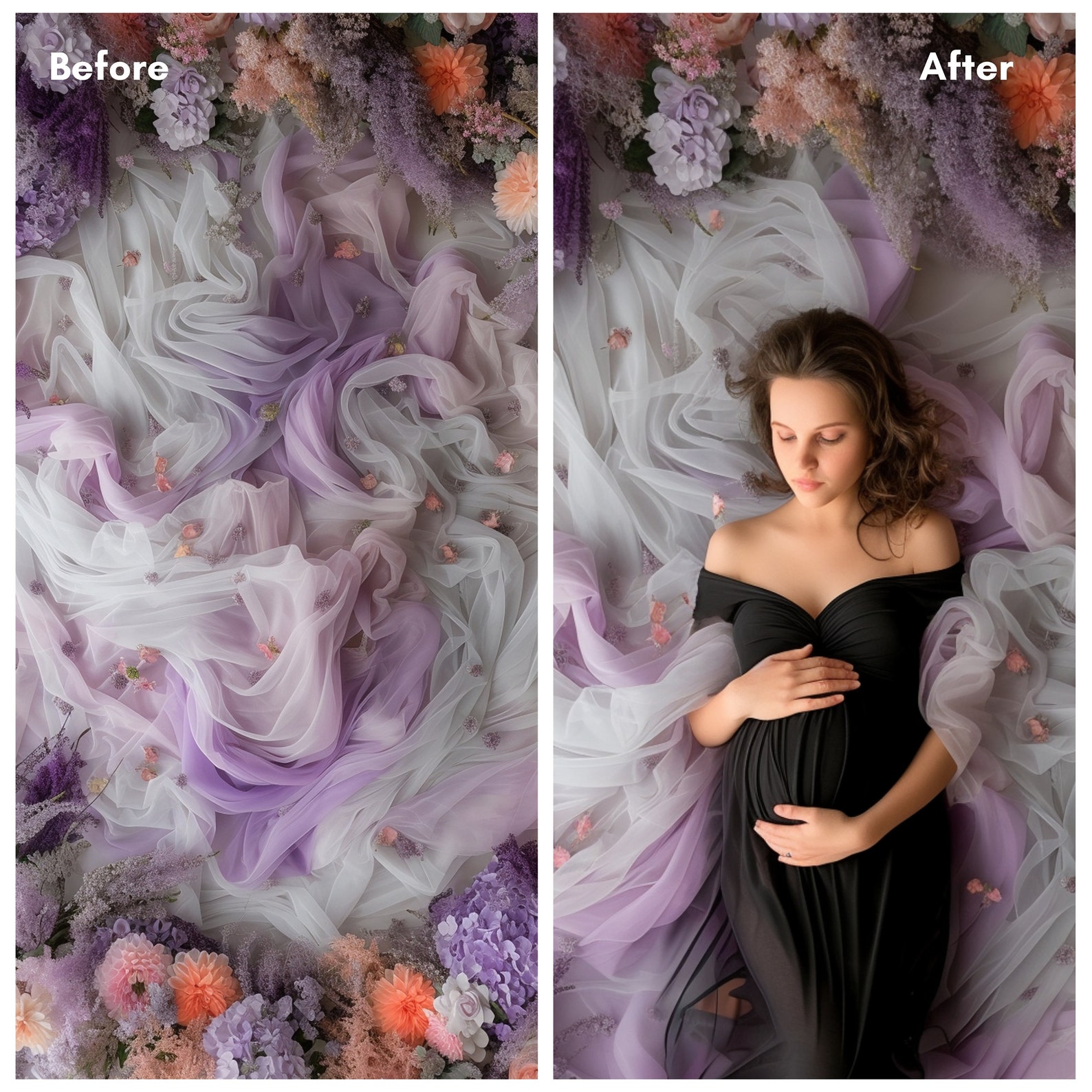 10 Maternity Digital Photography Backdrops Flowers & Veils, Lying Down ...