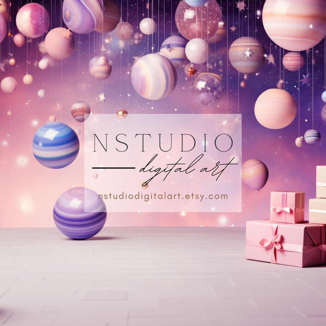 6 Digital Space Birthday Photography Backdrops and 1 Gift Pink and ...