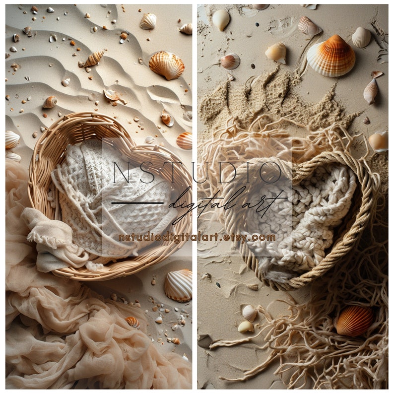 15 Baby Backdrops Heart Shaped Basket With Shells Newborn First ...