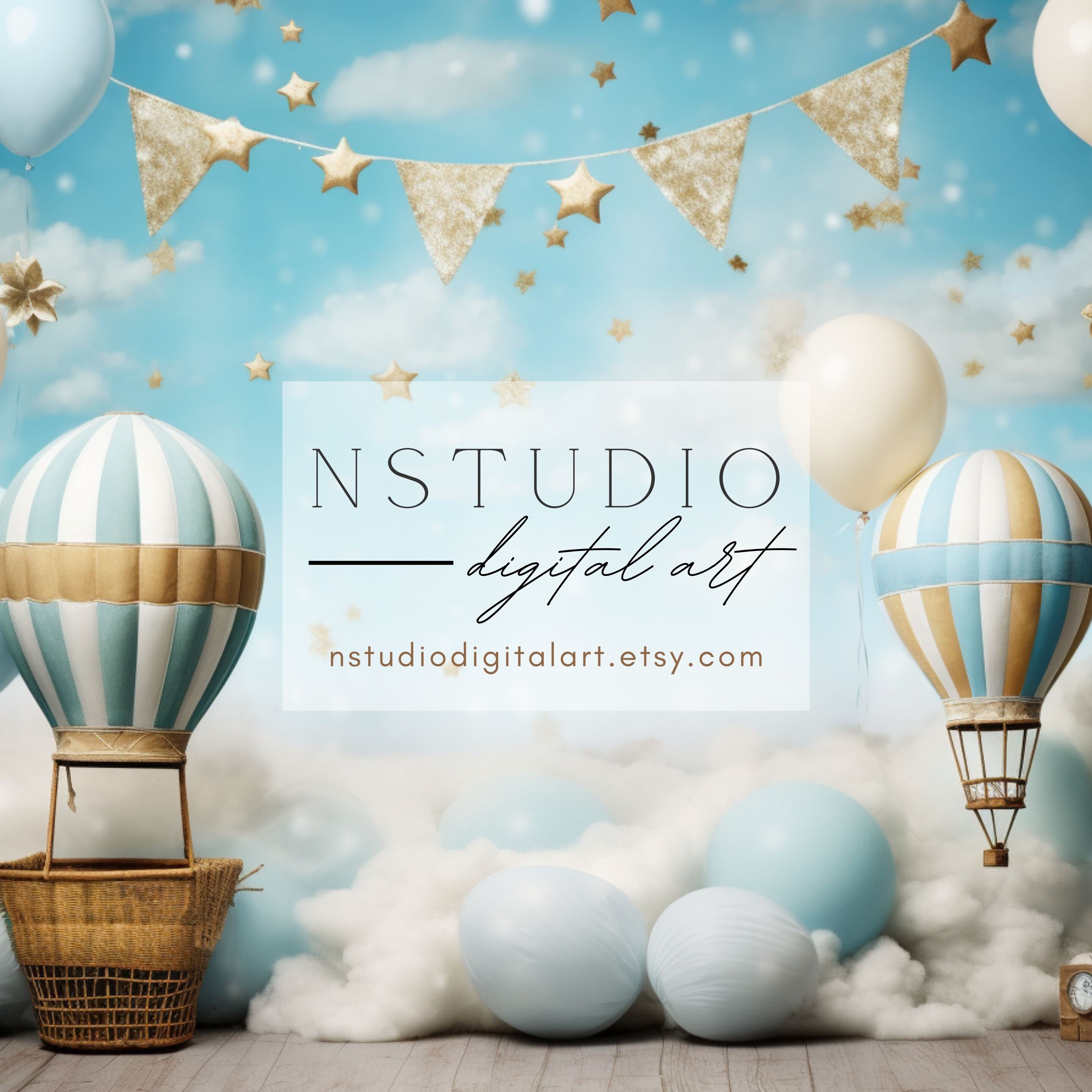 10 Kids Sky Backdrops and 1 Gift L Boys Party Photography Idea Hot Air Balloons and Airplanes ...