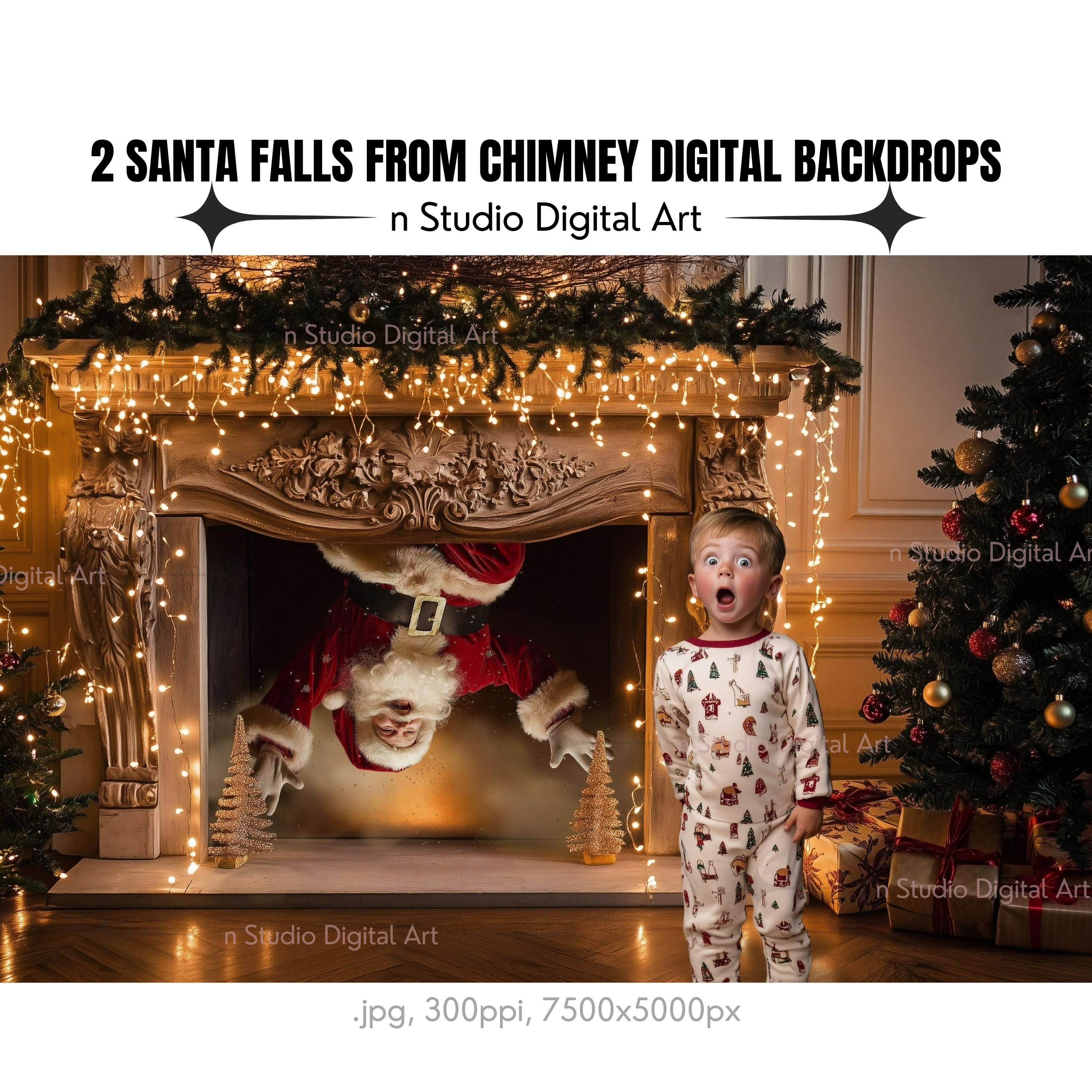2 Santa Falls From Chimney Christmas Digital Backdrops, Kids Funny ...