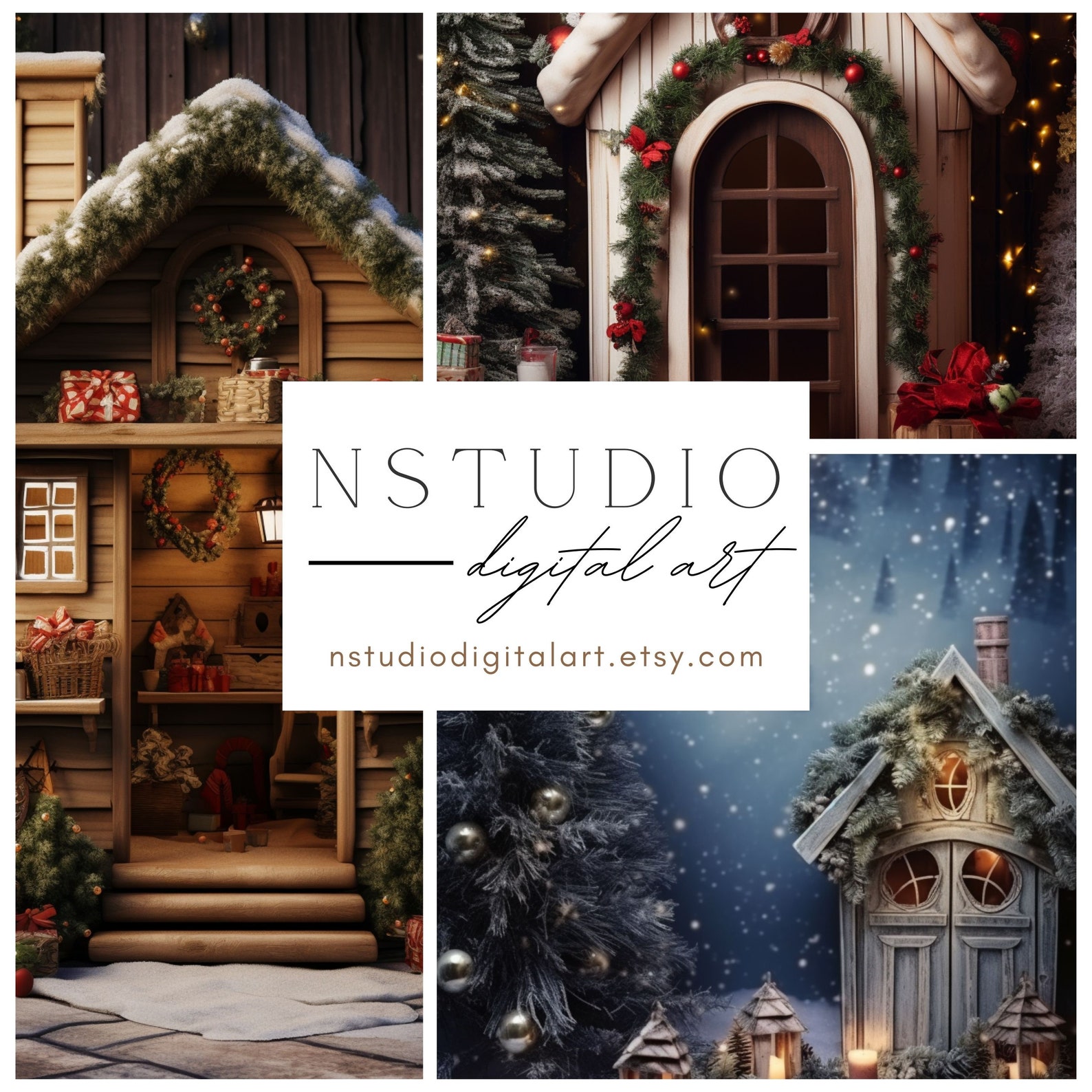 14 Christmas Photography Digital Backdrops Dog Houses, Pets Holiday ...