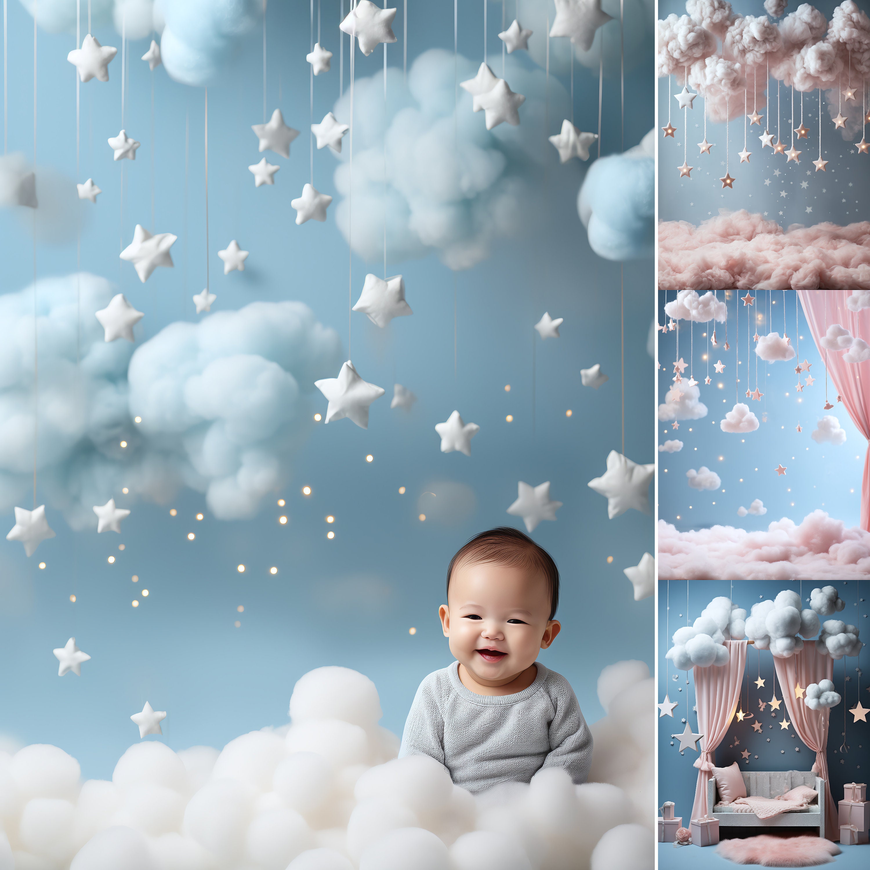 16 Wonder World Newborn Digital Backdrops: Clouds and Stars, Baby ...