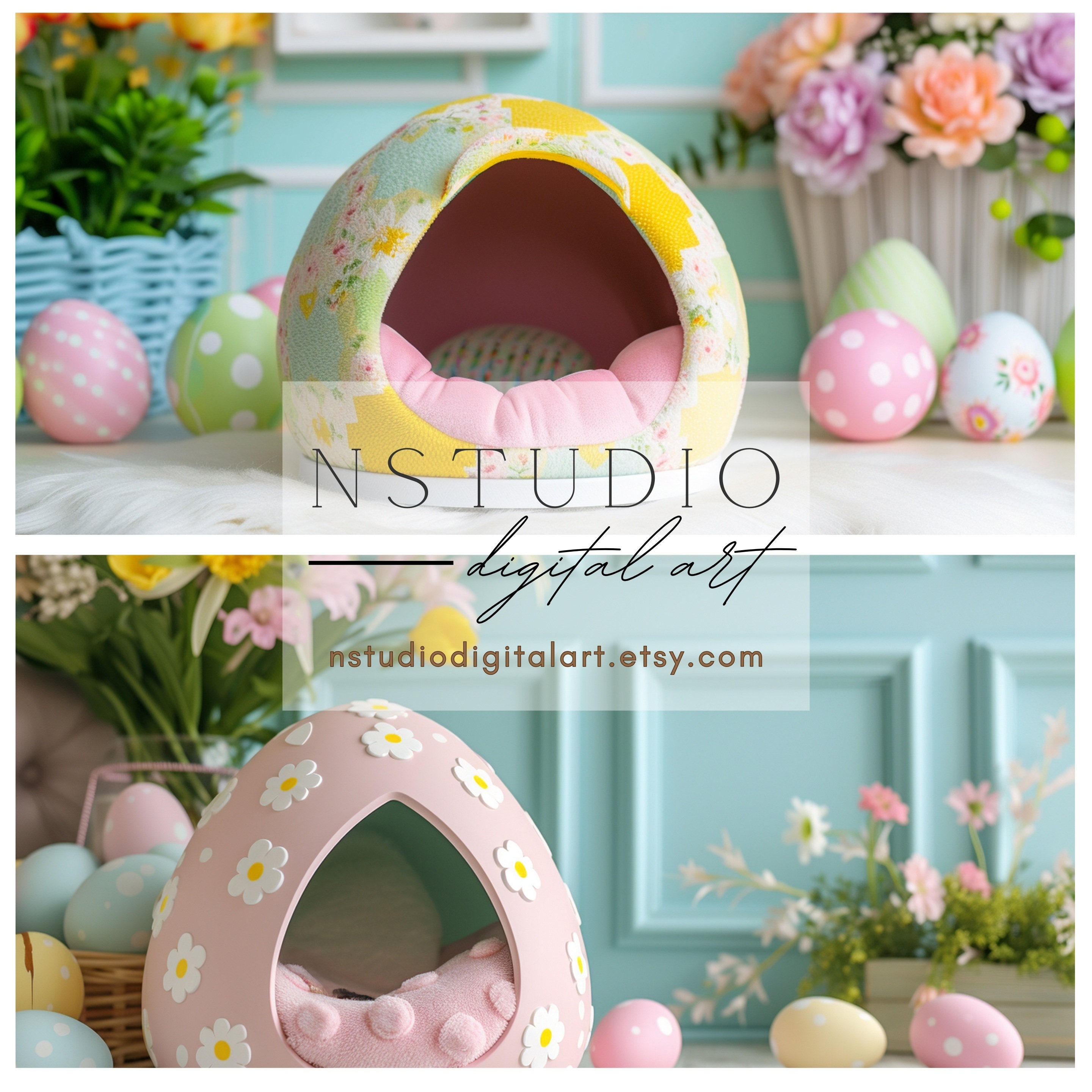 8 Easter Backdrops Bundle With Egg Shaped Dog Houses Easter Pet ...