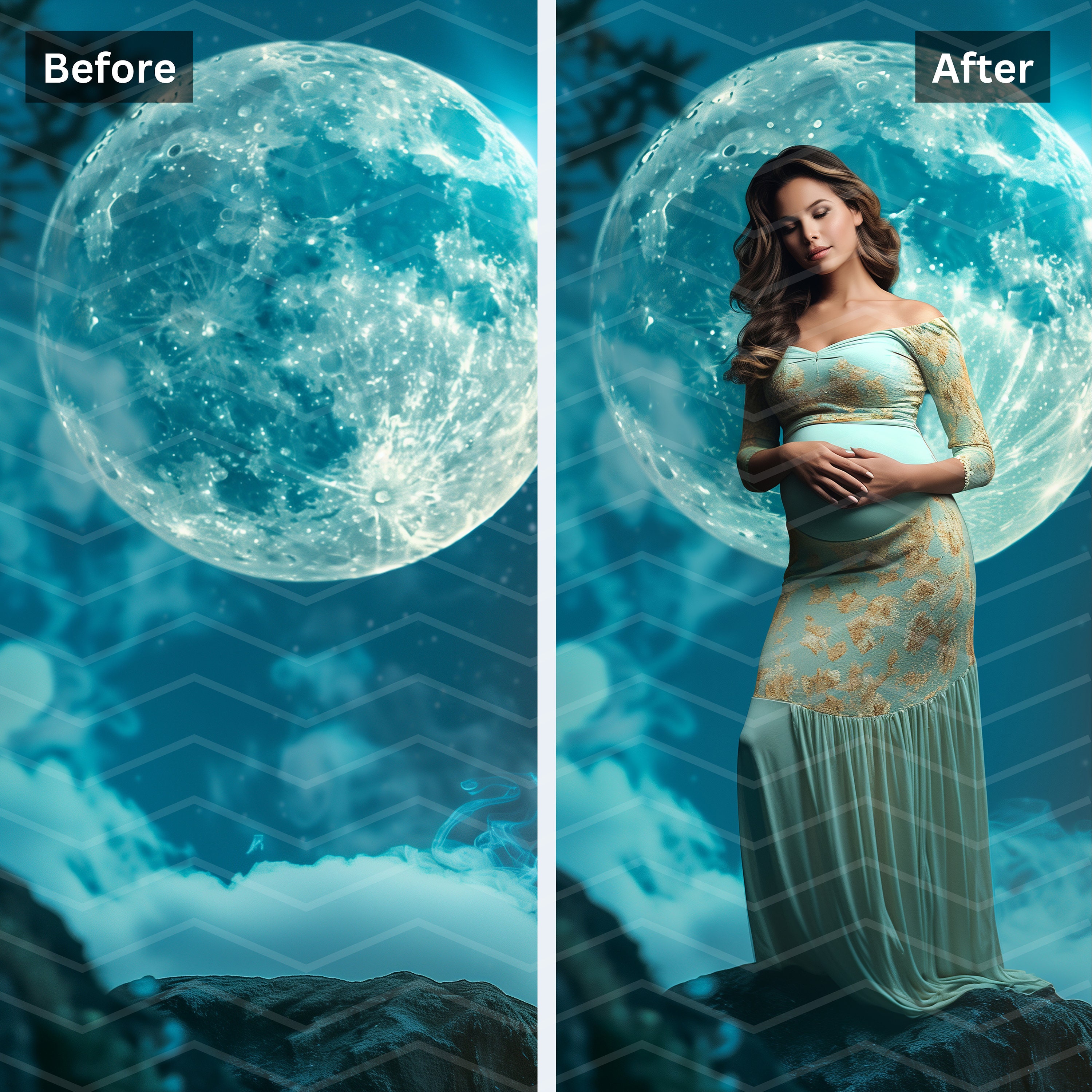 10 Full Moon Maternity Photography Digital Backdrops, Foggy Night Photo ...