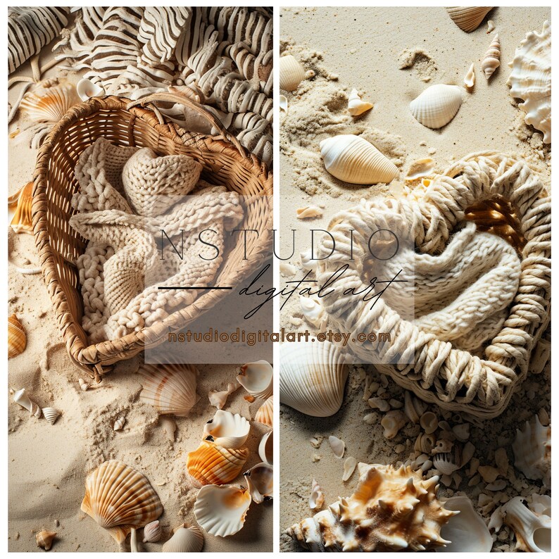15 Baby Backdrops Heart Shaped Basket With Shells Newborn First ...