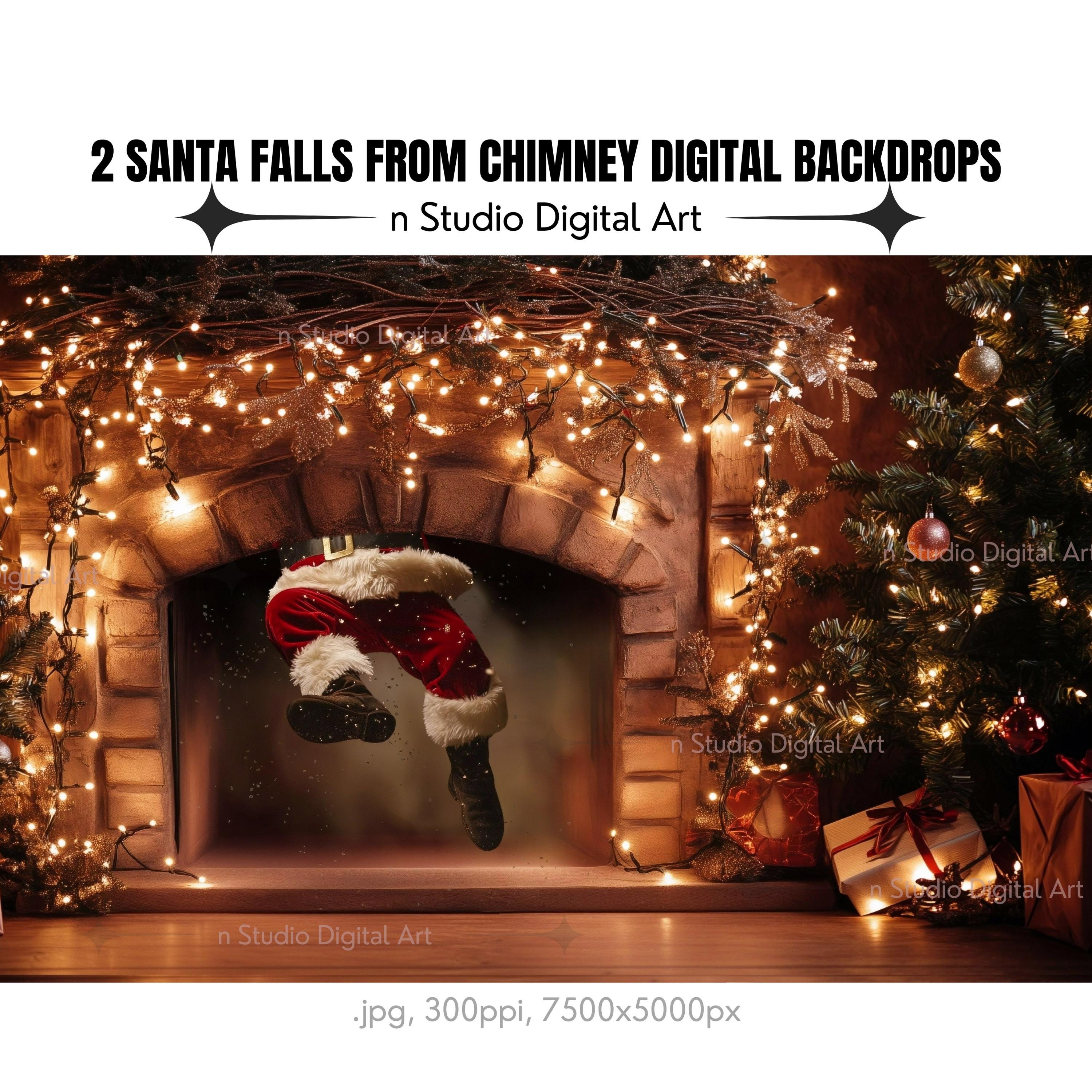 2 Santa Falls From Chimney Christmas Digital Backdrops, Kids Funny ...