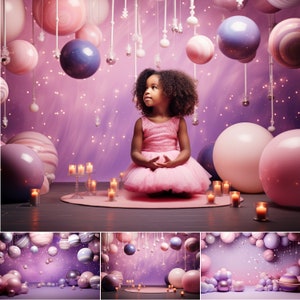6 Digital Space Birthday Photography Backdrops and 1 Gift | Pink and ...