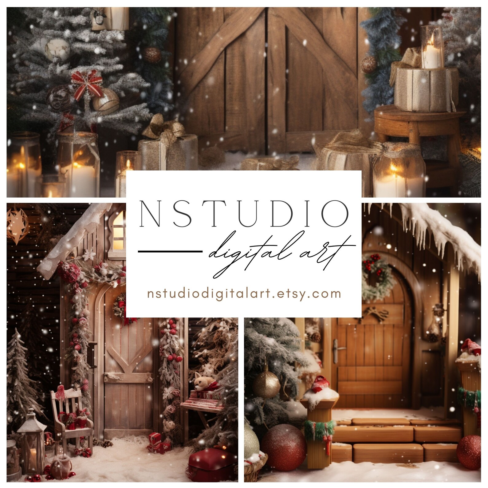 14 Christmas Photography Digital Backdrops Dog Houses, Pets Holiday ...