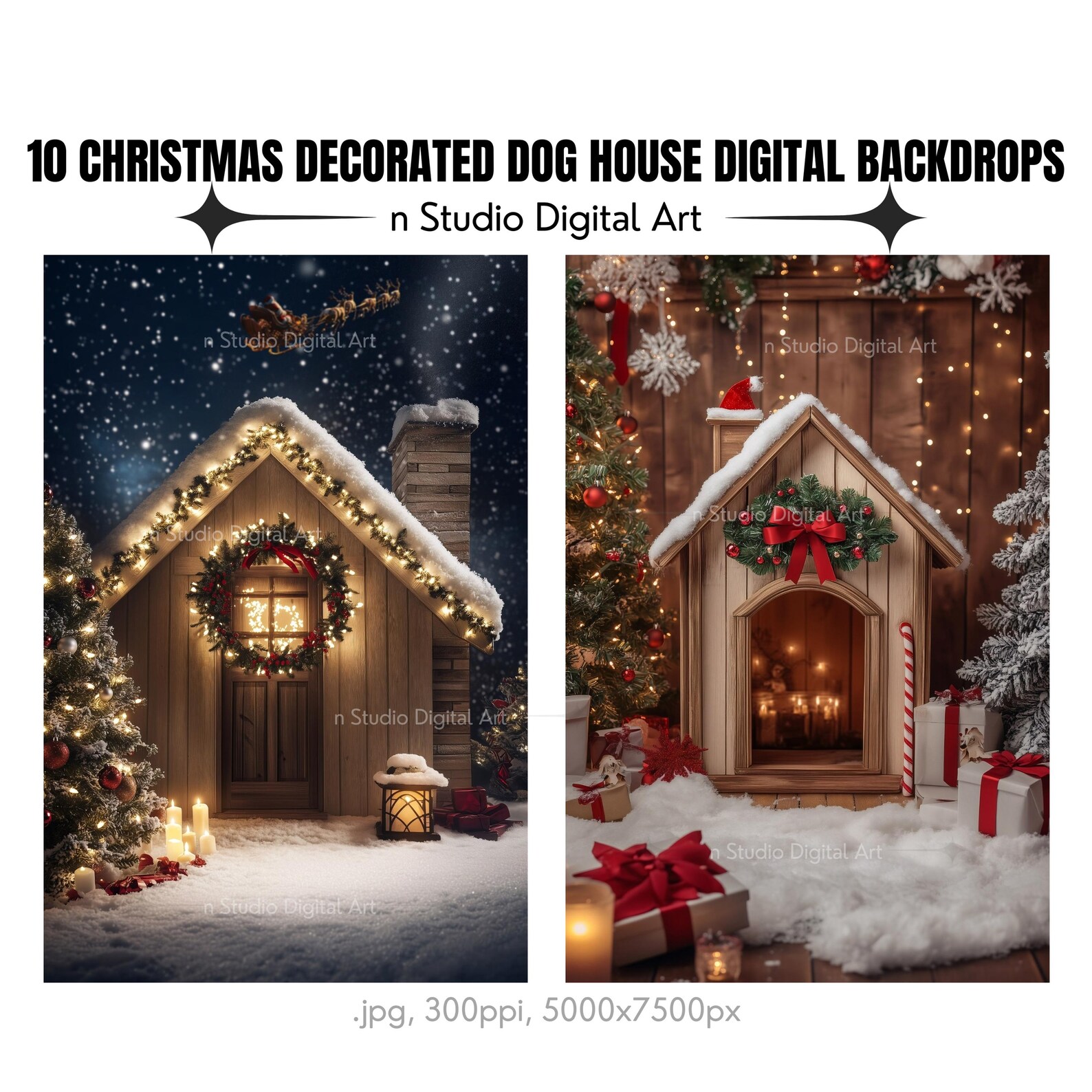 10 Dog Christmas House Digital Backdrops: Pet Holiday Photography ...