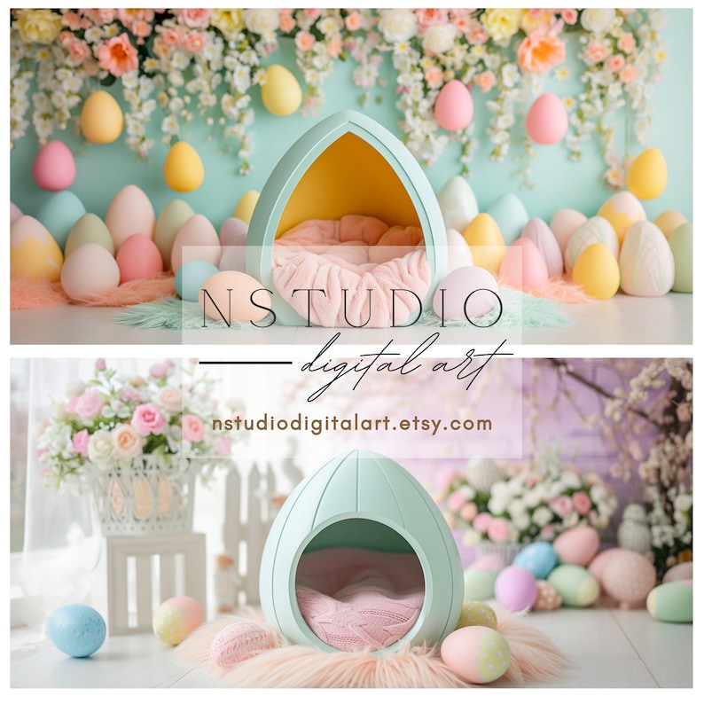 8 Easter Backdrops Bundle With Egg Shaped Dog Houses | Easter Pet ...