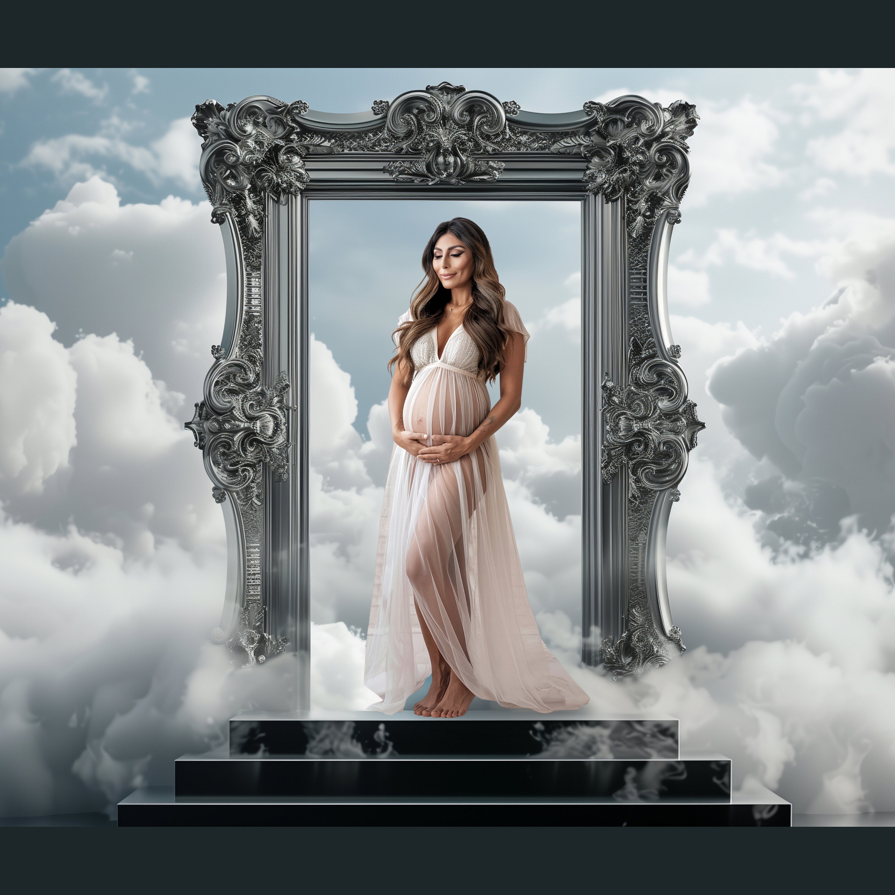 2 Portrait Digital Photography Backdrops Gold & Silver Frame in Heaven ...