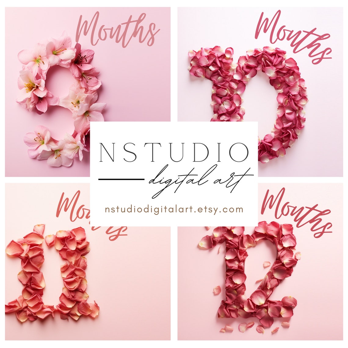 12 Baby Girl First Twelve Months Photography Backdrops Floral Pink ...