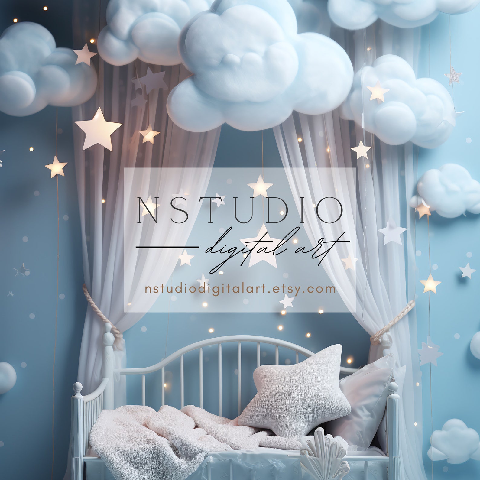 16 Wonder World Newborn Digital Backdrops: Clouds and Stars, Baby ...