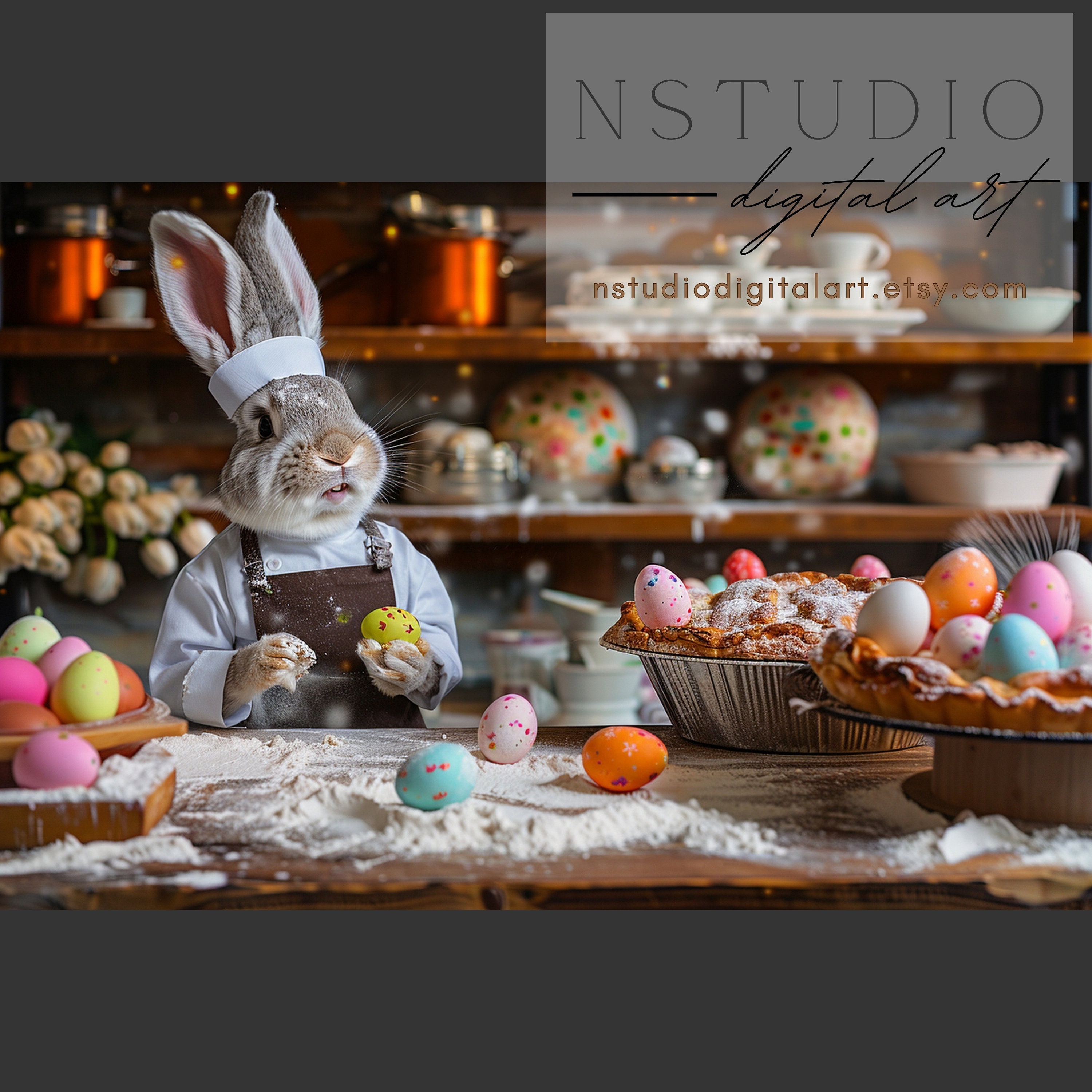 6 Easter Digital Backdrop Bunny Chef Bakery, Kids Easter Photoshoot ...