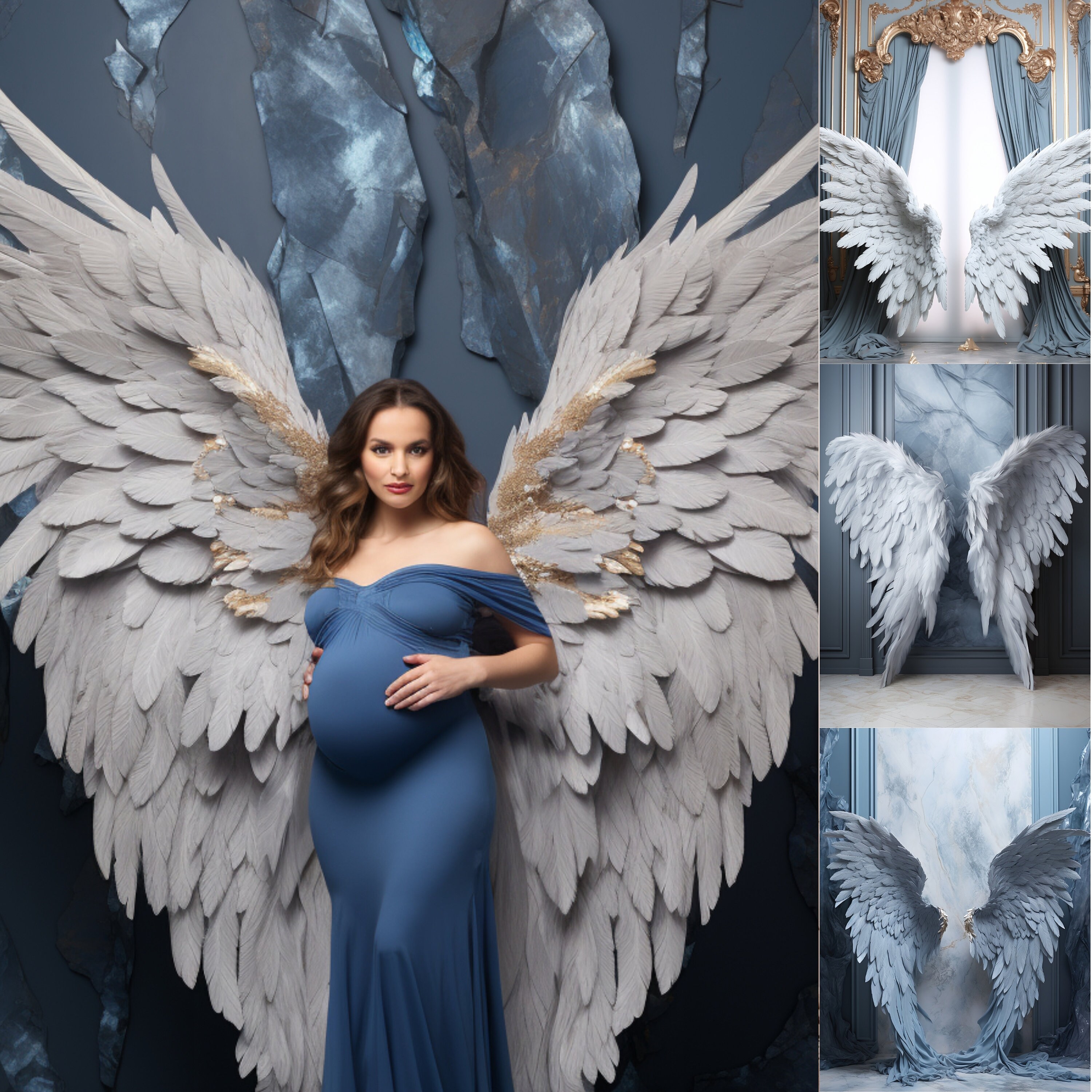10 Blue Angel Wings Backdrop and 1 Gift Maternity Photoshoot Social ...