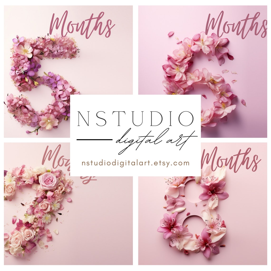 12 Baby Girl First Twelve Months Photography Backdrops Floral Pink ...