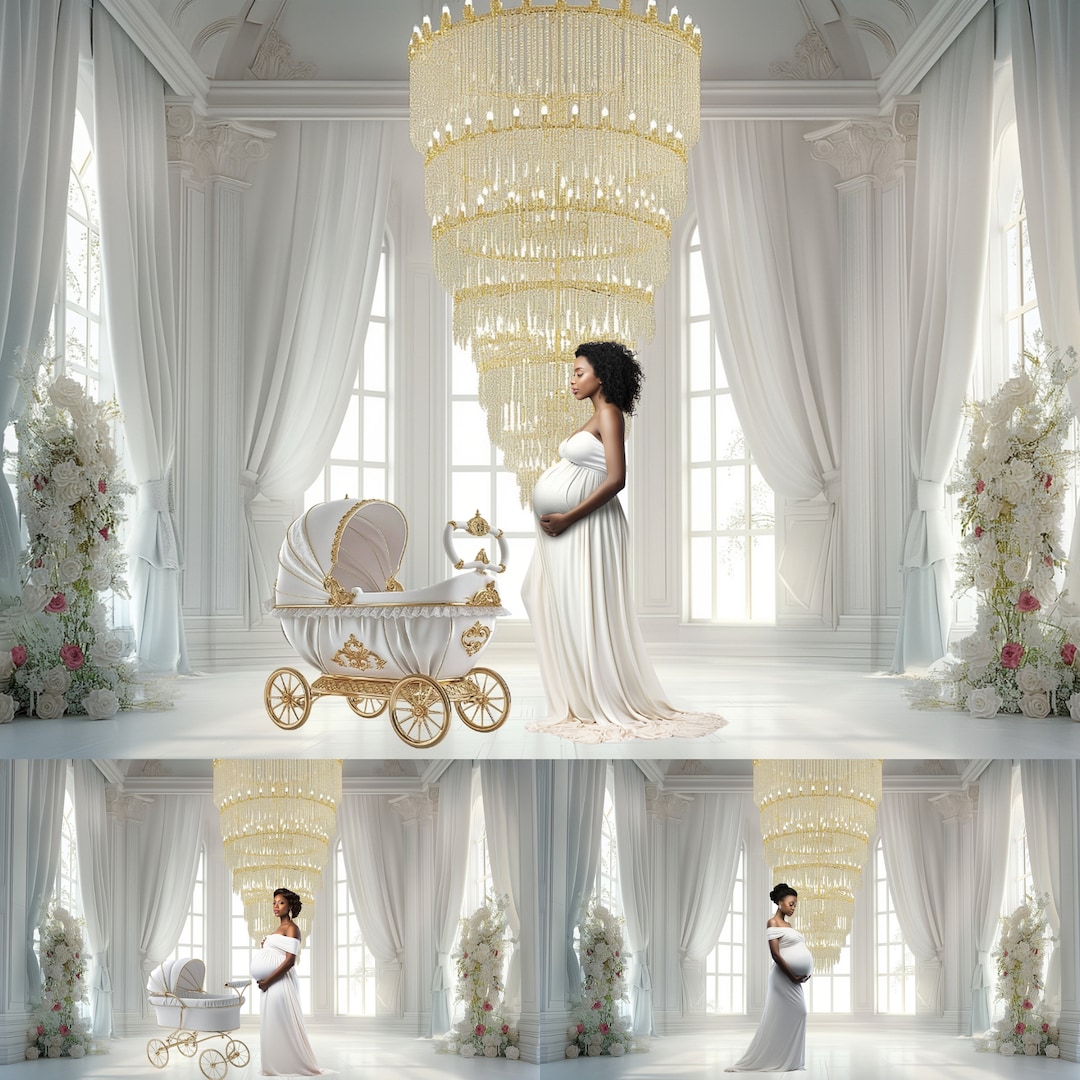 3 Maternity Digital Backdrops White Room and Royal Pram, Pregnancy ...