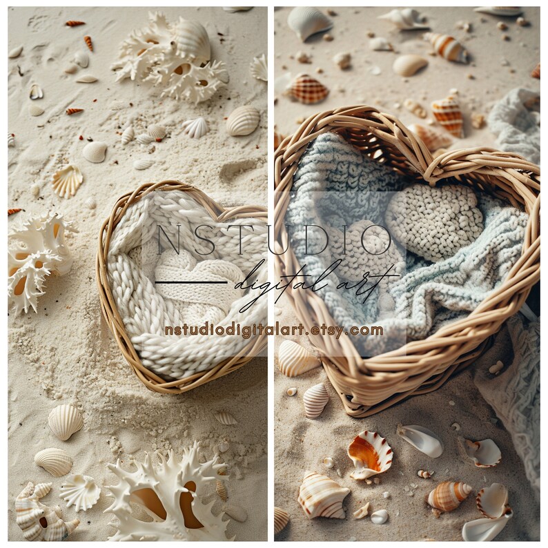 15 Baby Backdrops Heart Shaped Basket With Shells Newborn First ...