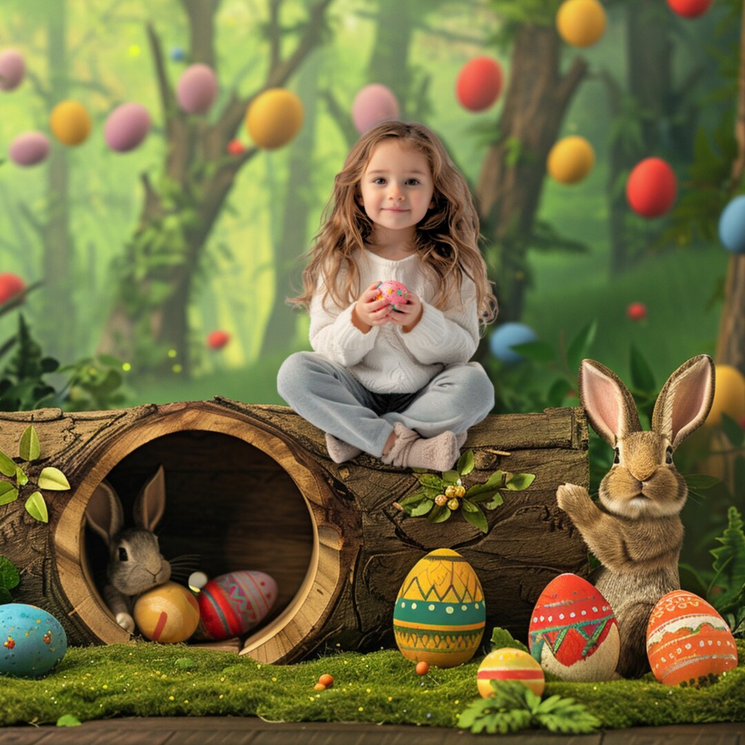 9 Easter Kid Backdrops Bundle With Rabbit Holes Little Children Easter ...