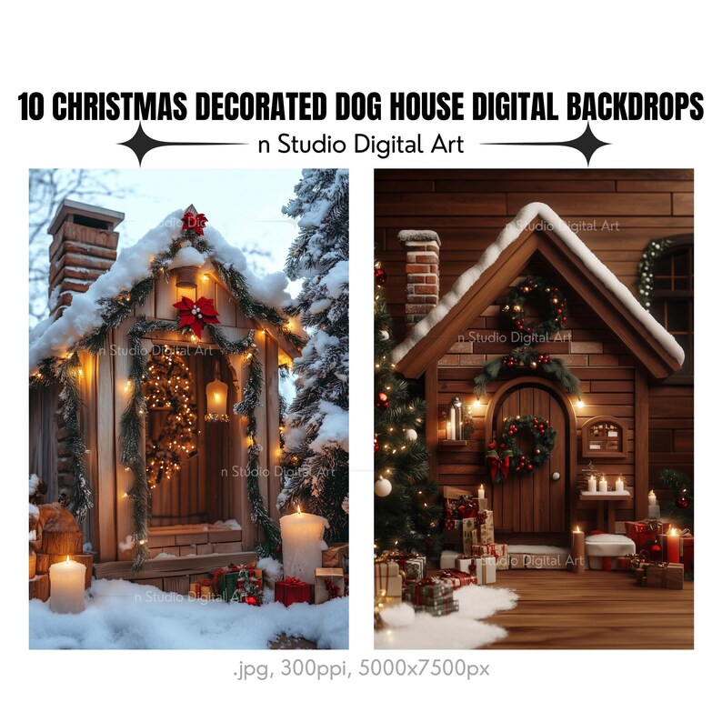 10 Dog Christmas House Digital Backdrops: Pet Holiday Photography ...