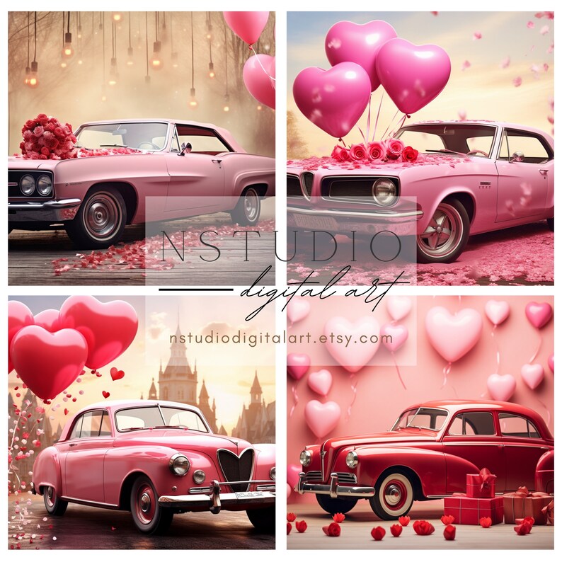 14 Saint Valentine Romantic Backdrops With Vintage Car | in Love Couple ...