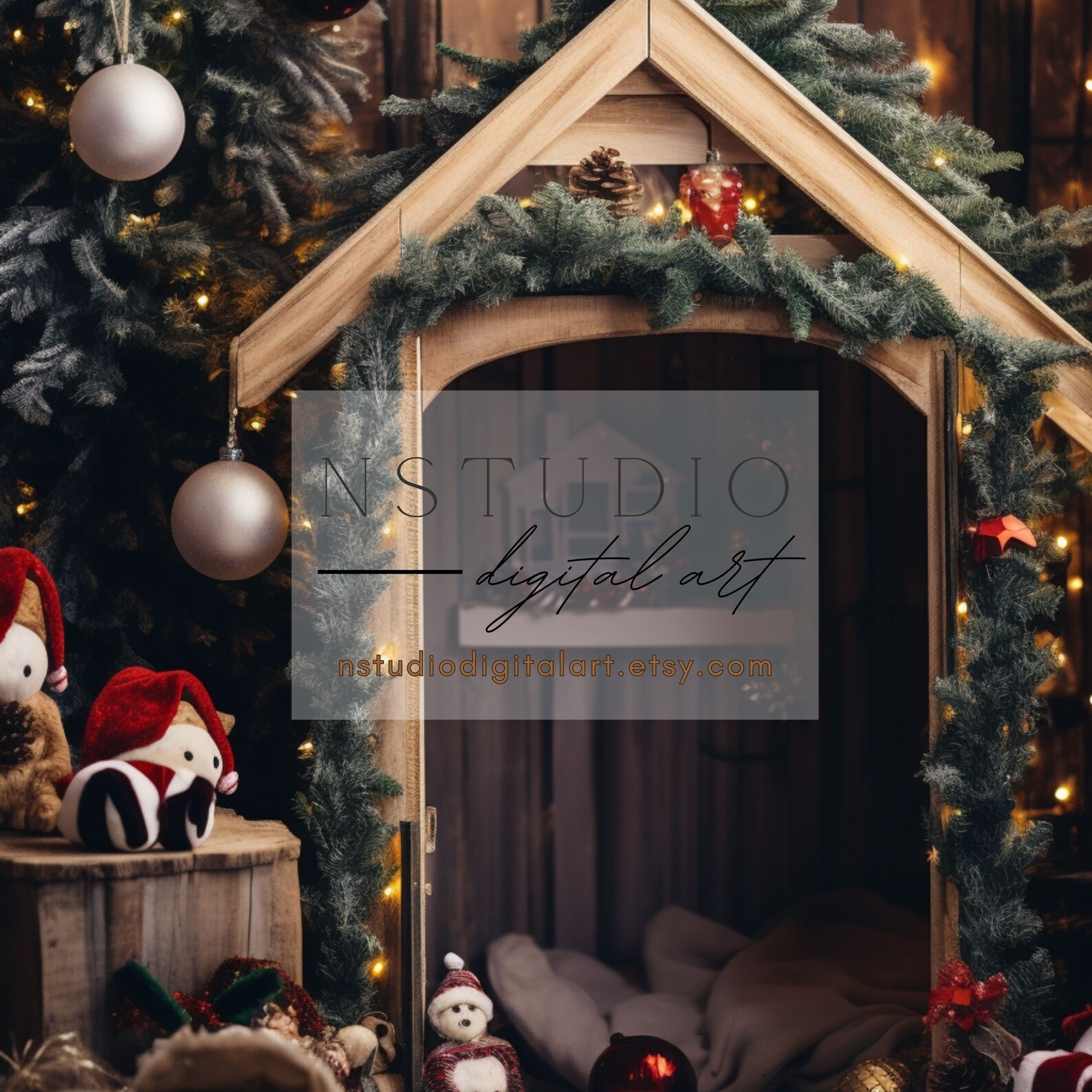 14 Christmas Photography Digital Backdrops Dog Houses, Pets Holiday ...
