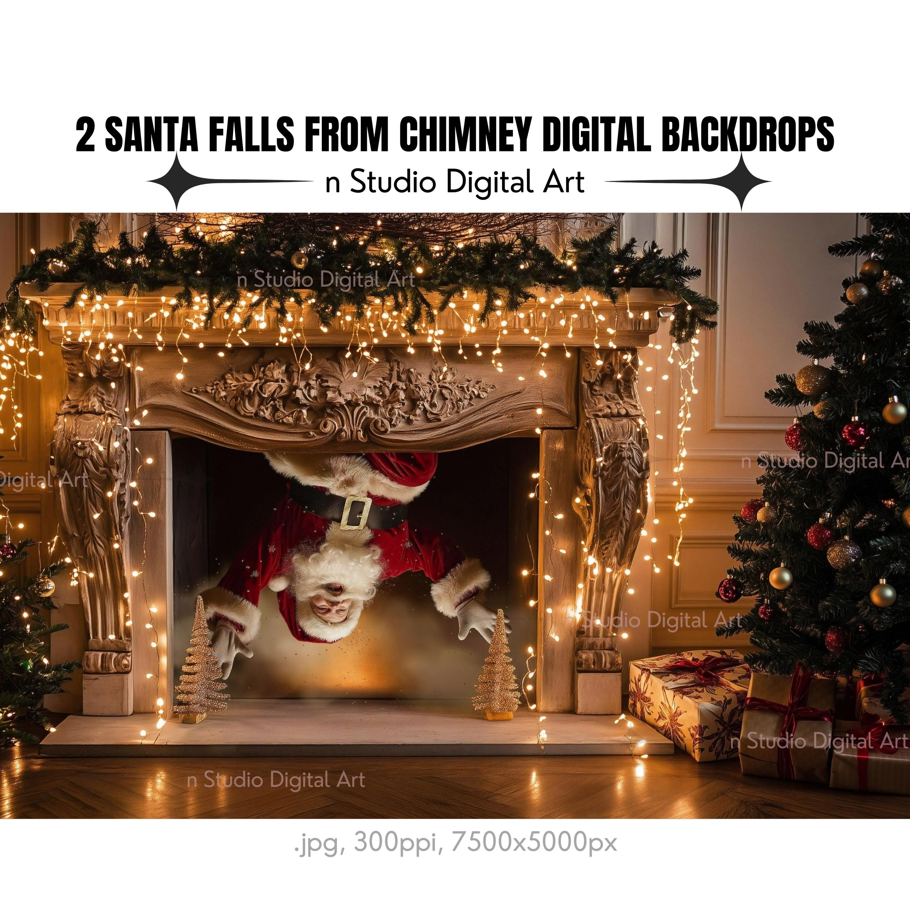 2 Santa Falls From Chimney Christmas Digital Backdrops, Kids Funny ...