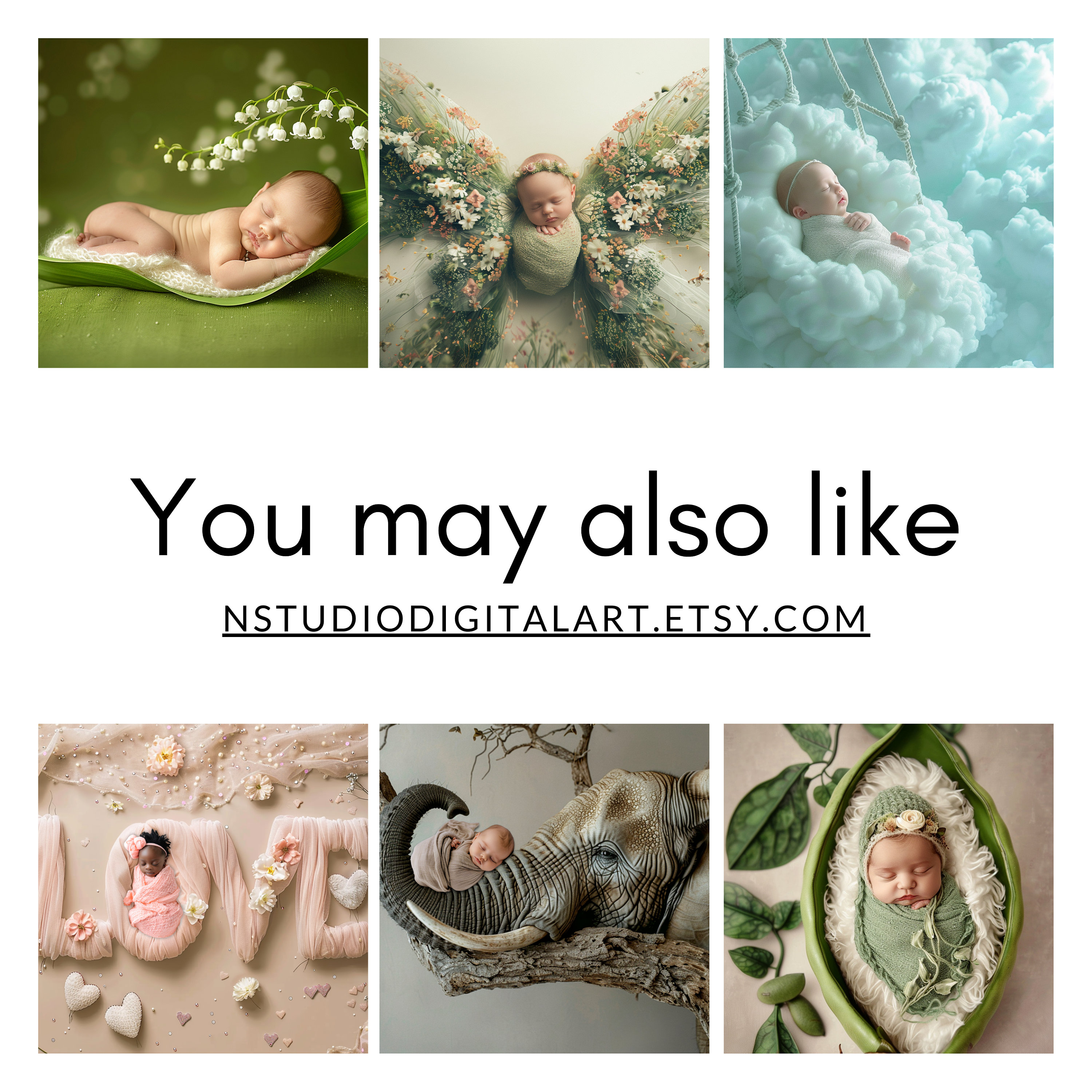 6 Newborn Baby Digital Backdrops With Pearl Clam Baby Boy or Girl First ...