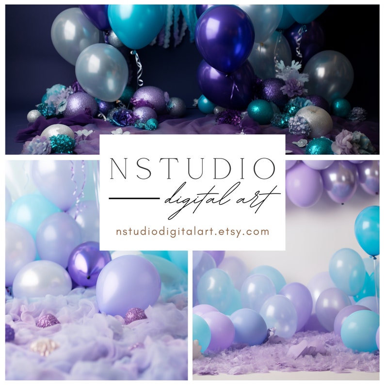 5 Birthday Cake Smash Photography Backdrops Purple and Green Color ...