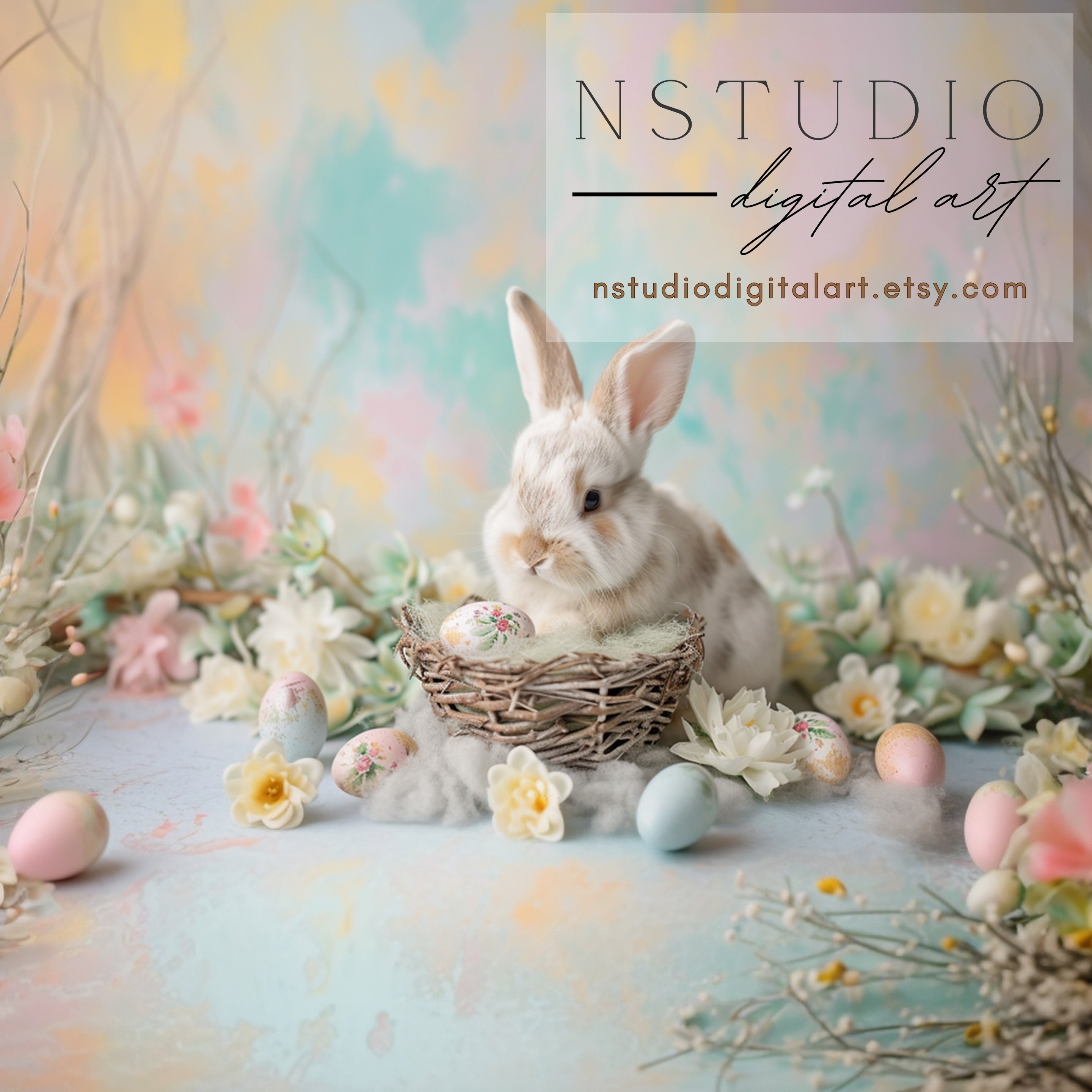 7 Rustic Easter Kid Backdrops With Rabbits and Colorful Eggs Kids ...