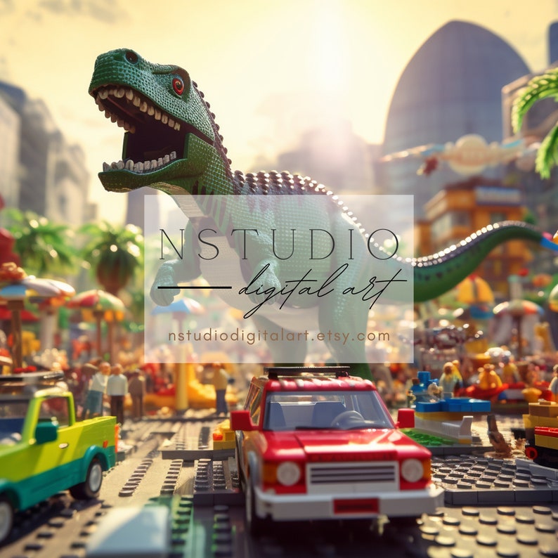 10 Kids Digital Party Backdrops Building Blocks & Dinosaurs, Jurassic ...