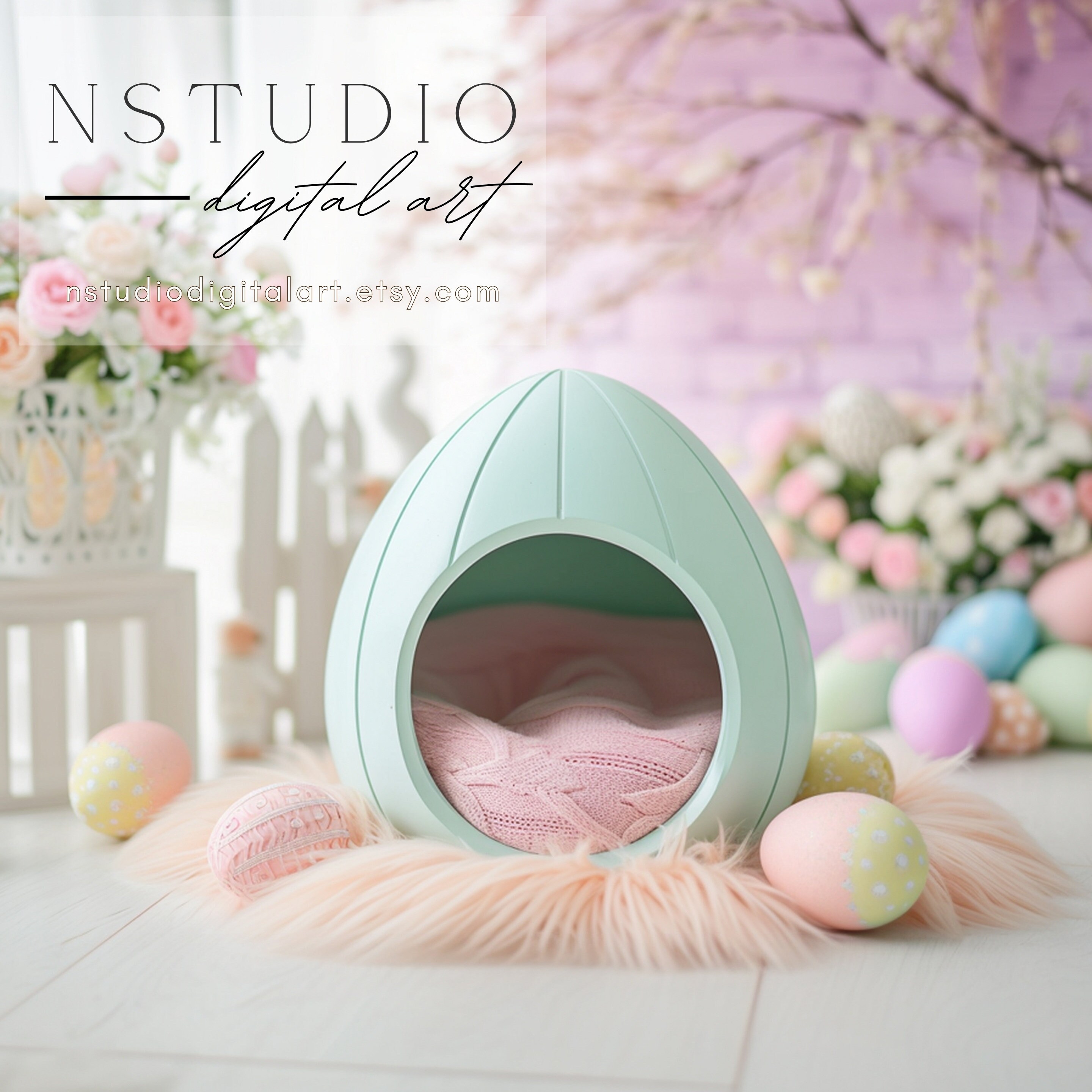 8 Easter Pet Photography Digital Backdrops, Dog Houses & Colorful Eggs ...