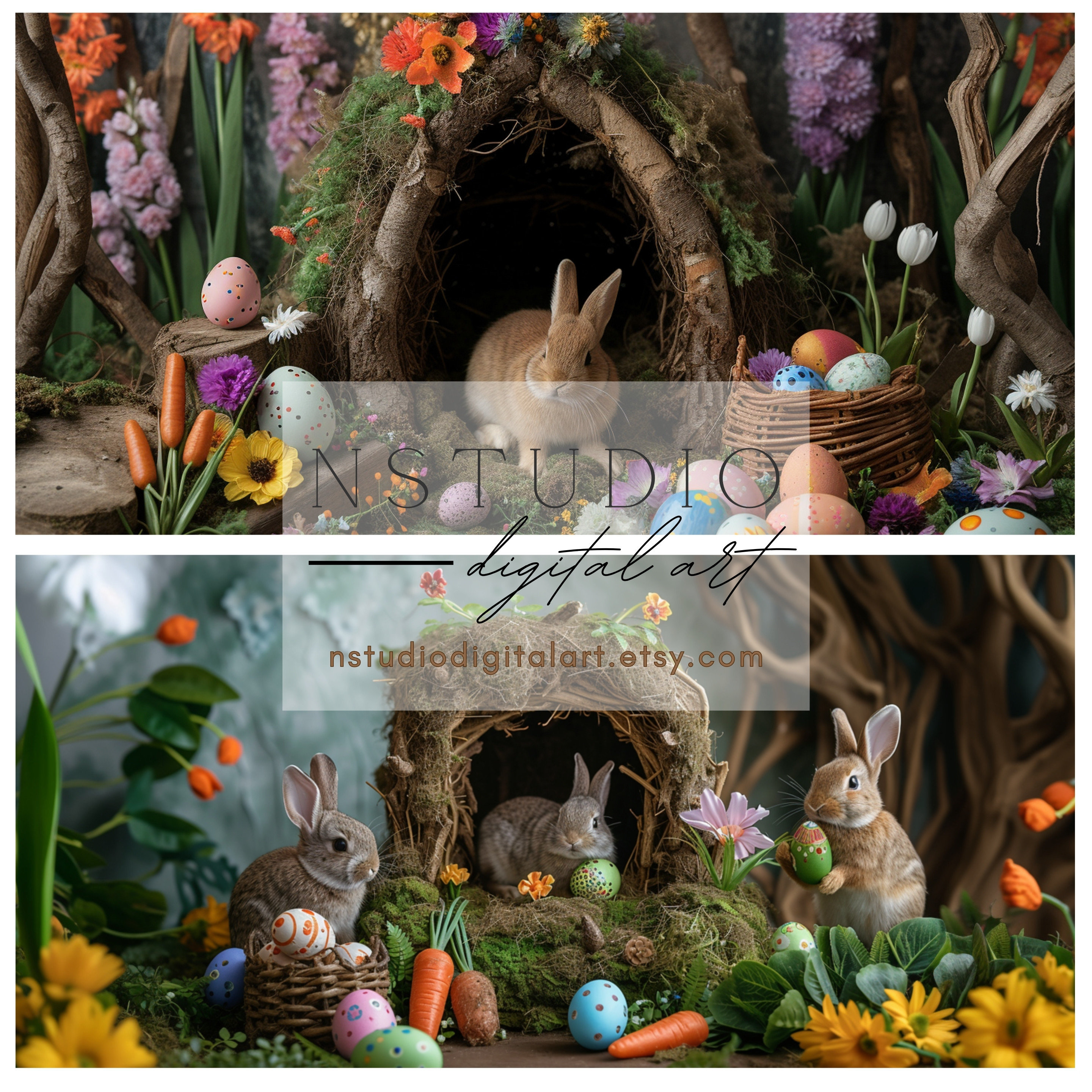 11 Easter Kid Backdrops With Rabbits and Colorful Eggs Little Kids ...