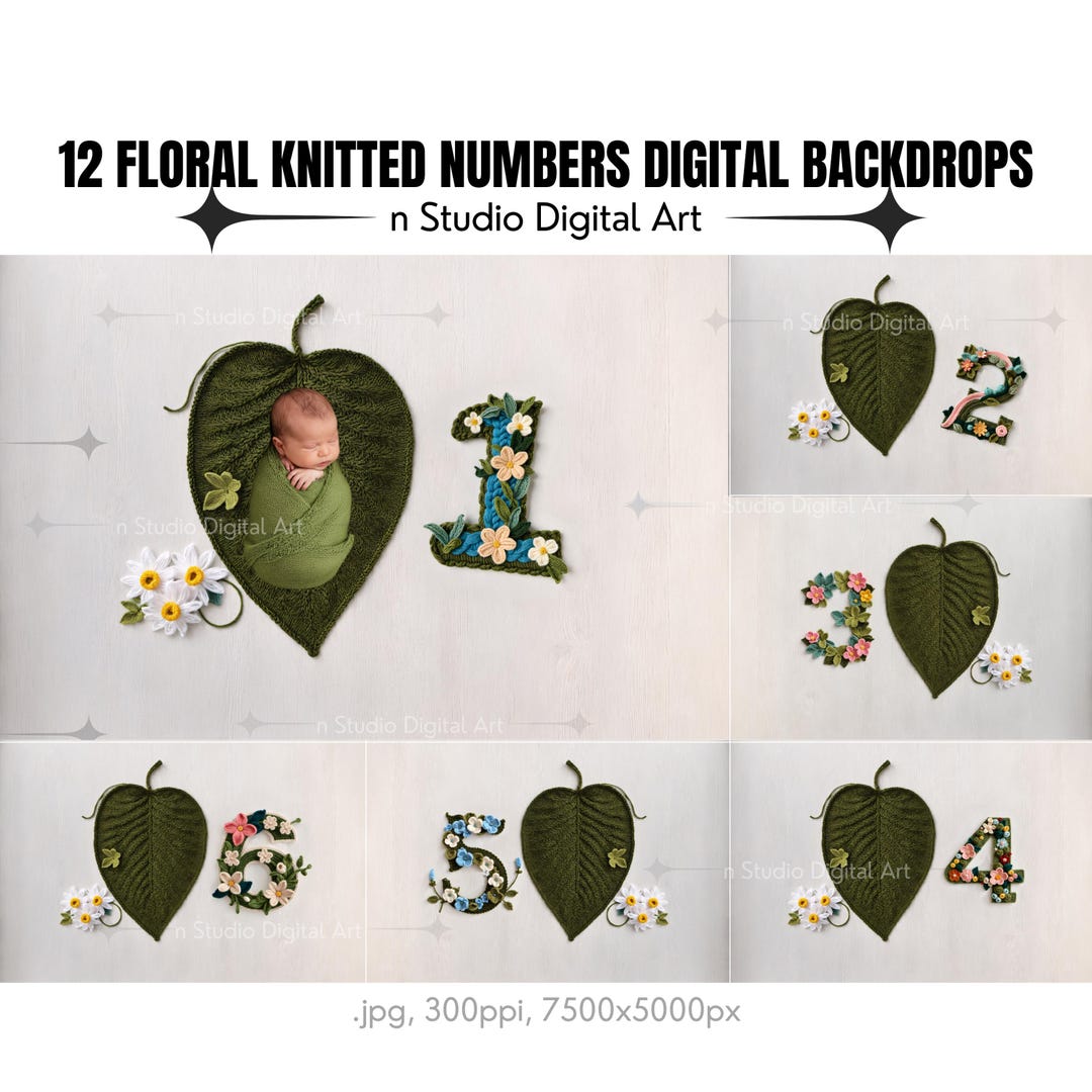12 Floral Knitted Newborn Milestone Digital Backdrops (digital Download ...