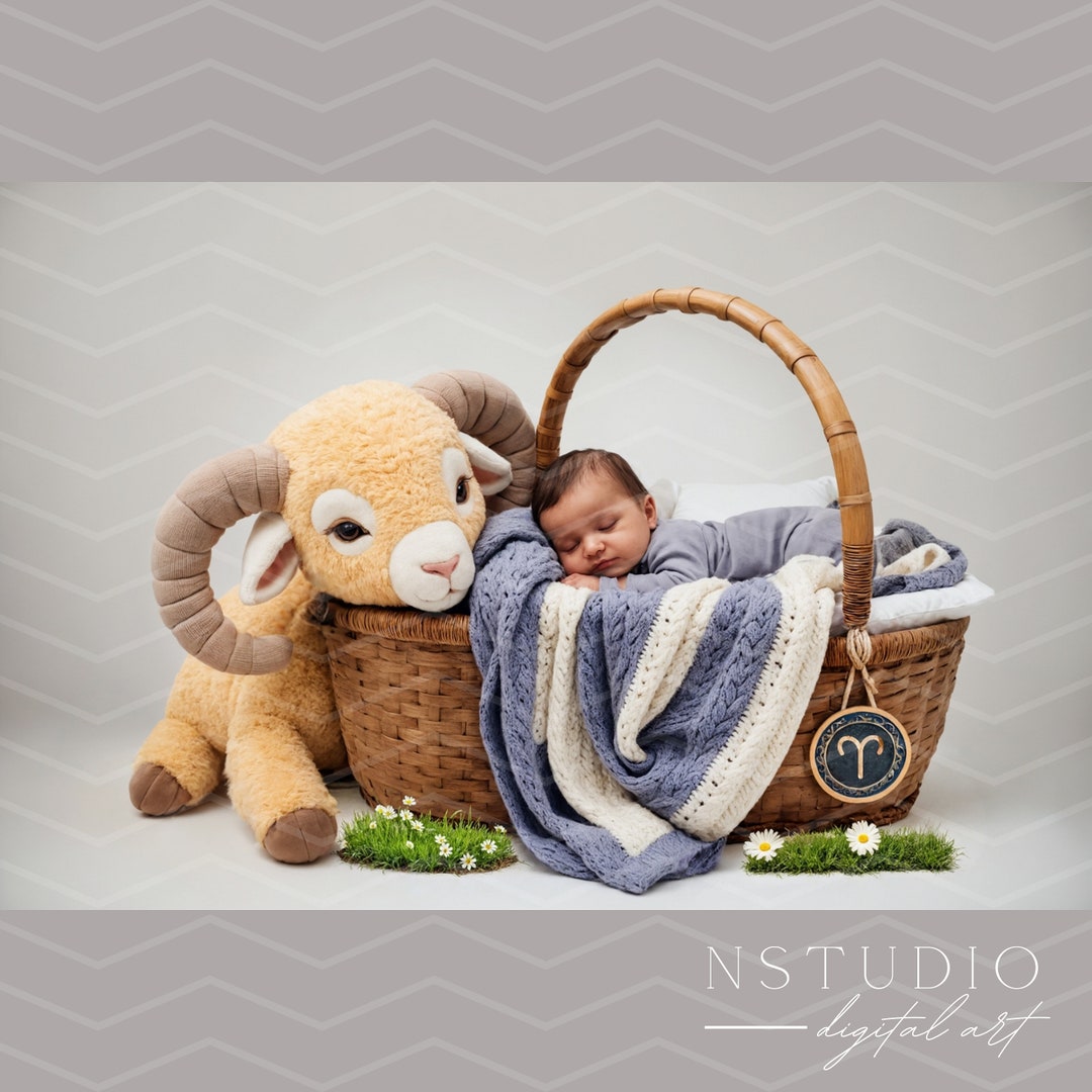 Newborn Baby Aries Zodiac Digital Backdrop, Astrology Baby Photography ...