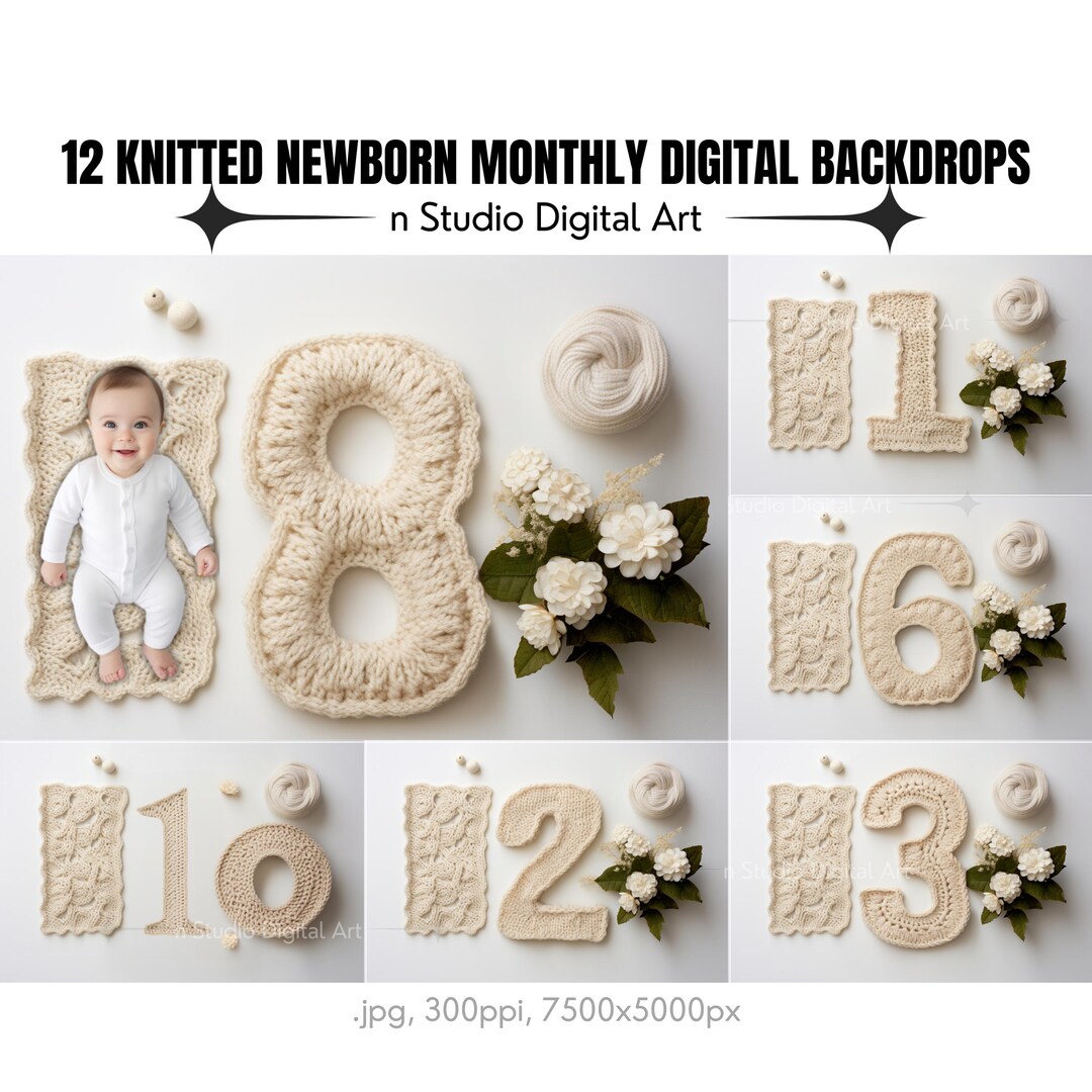 12 Baby First Twelve Months Photography Backdrops | Knitted Beige ...