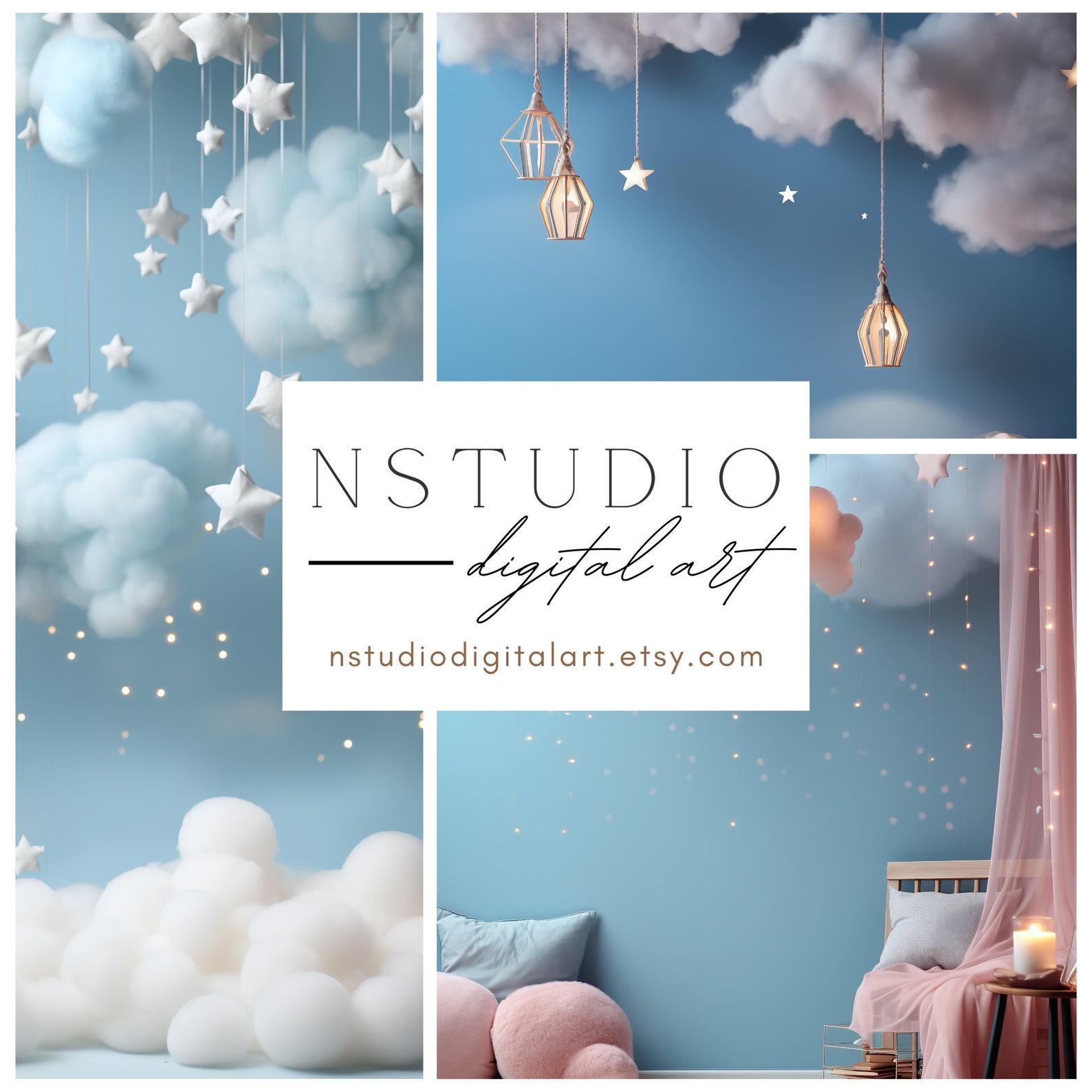 16 Wonder World Newborn Digital Backdrops: Clouds and Stars, Baby ...