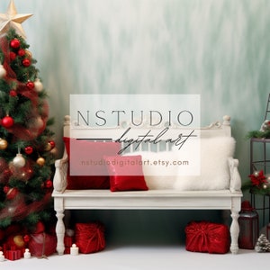 10 Family and Kids Christmas Backdrops Vintage Bench and Xmas Trees ...