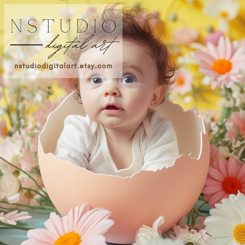 8 Baby Coming Out of Egg Shell Easter Digital Backdrop | Newborn First ...