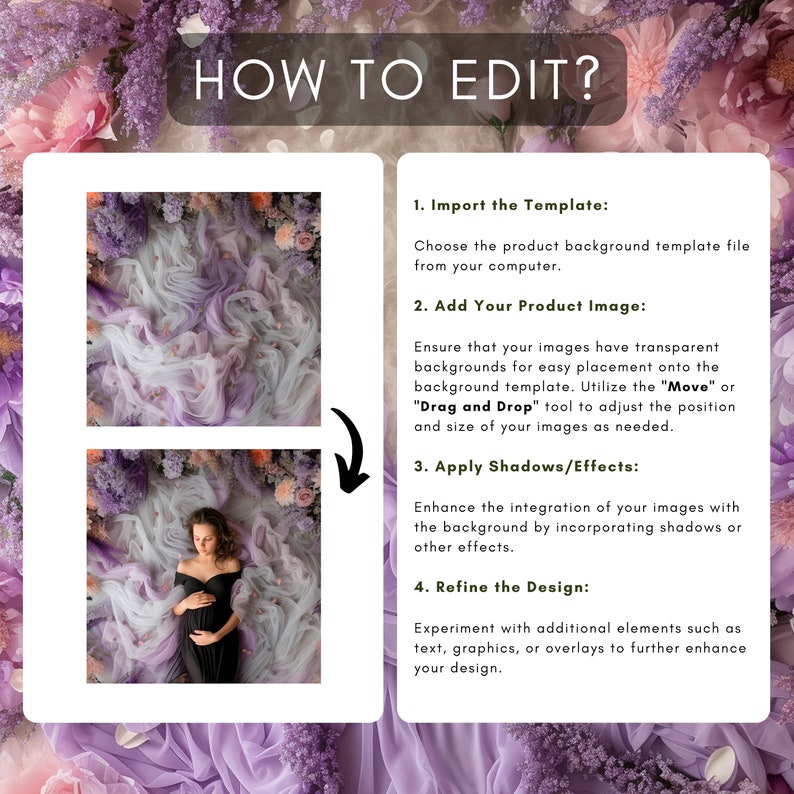10 Maternity Digital Photography Backdrops Flowers & Veils, Lying Down ...