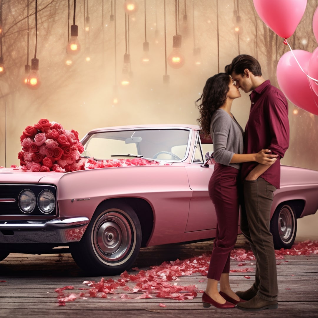 14 Saint Valentine Romantic Backdrops With Vintage Car | in Love Couple ...