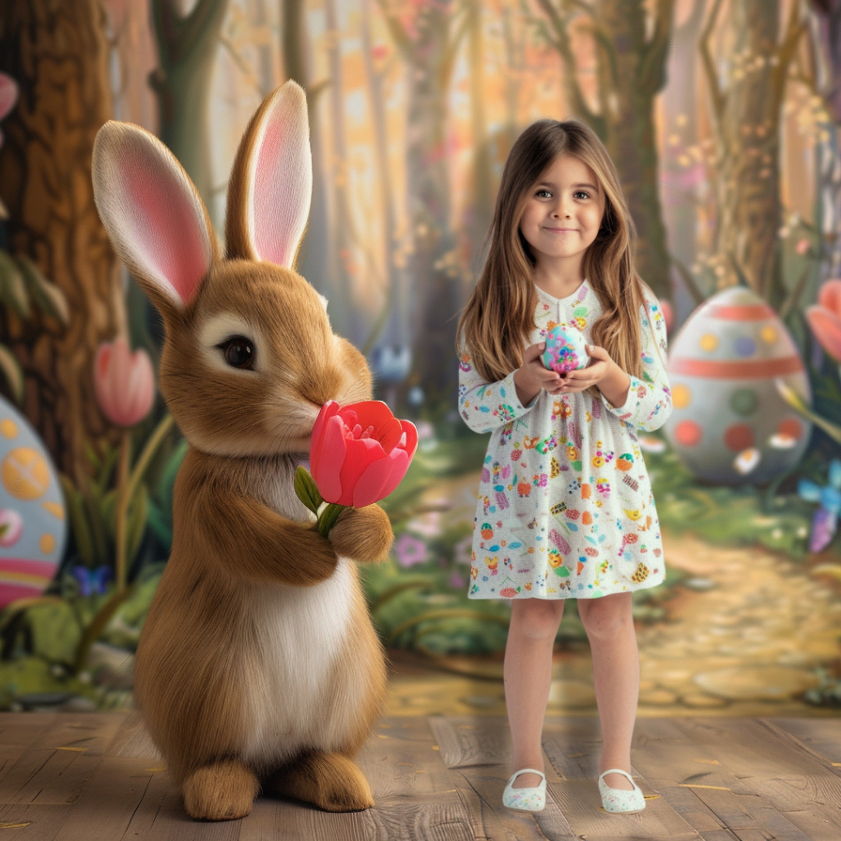 6 Easter Kid Backdrops Bundle With Rabbit Holding Flower Kids Easter ...