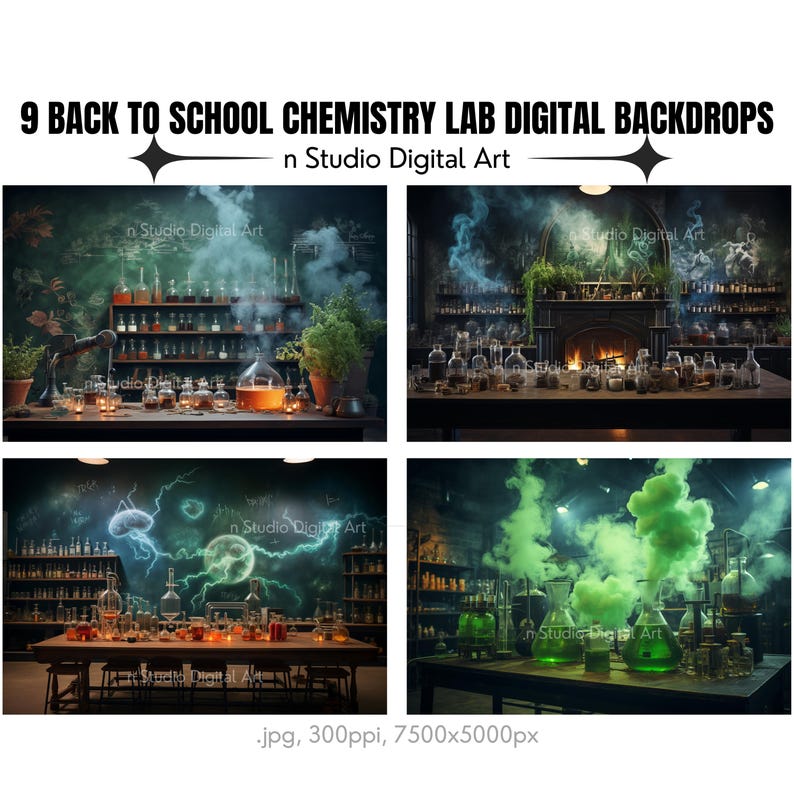9 Back to School Chemistry Laboratory Digital Backdrops, Laboratory ...
