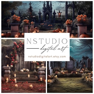 15 Spooky Cemetery Halloween Photography Digital Backdrops: Gothic ...