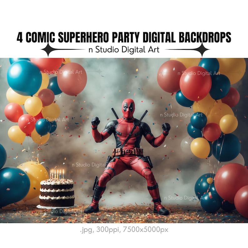 4 Comic Kids Birthday Party Photography Digital Backdrops, Superhero ...