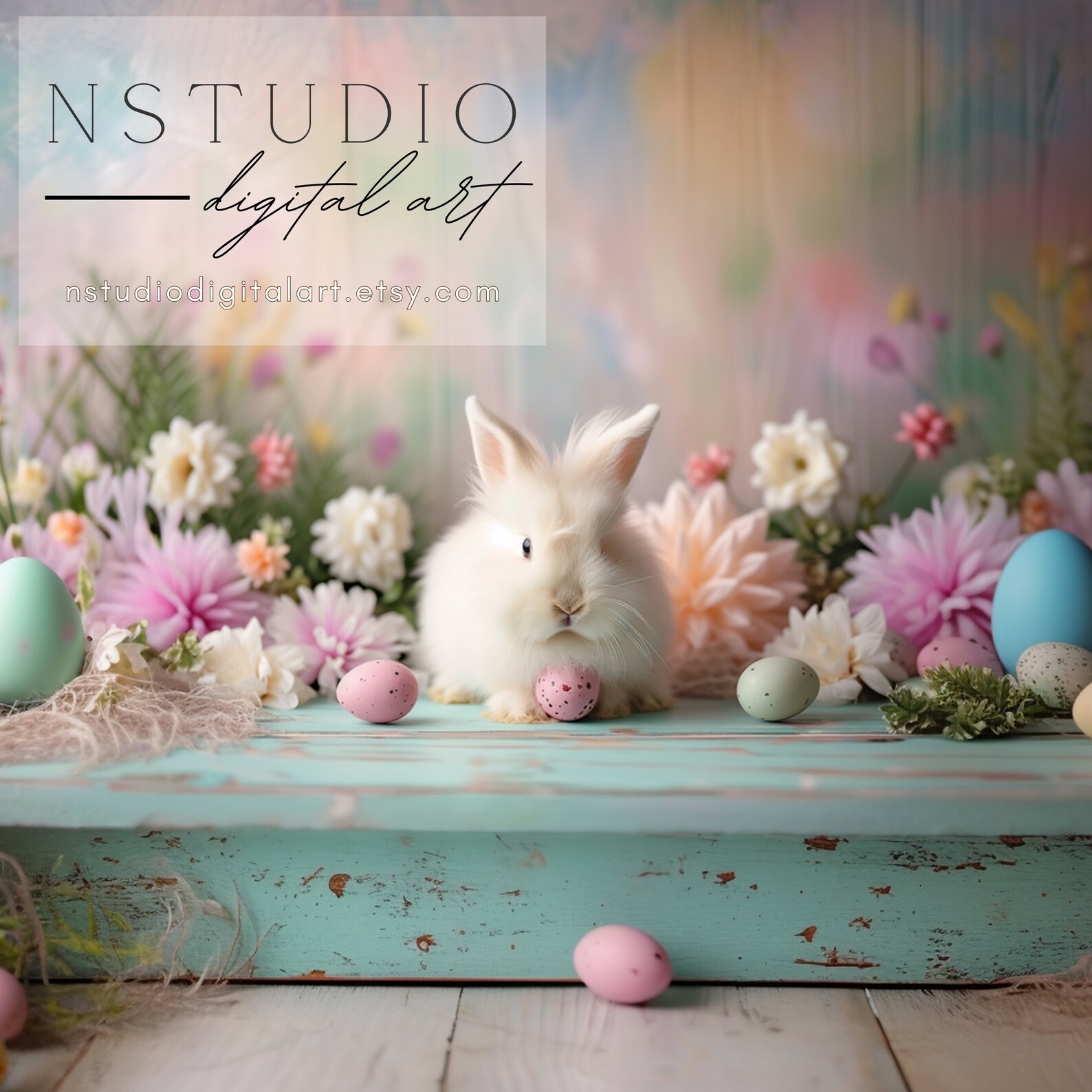 7 Rustic Easter Kid Backdrops With Rabbits and Colorful Eggs Kids ...