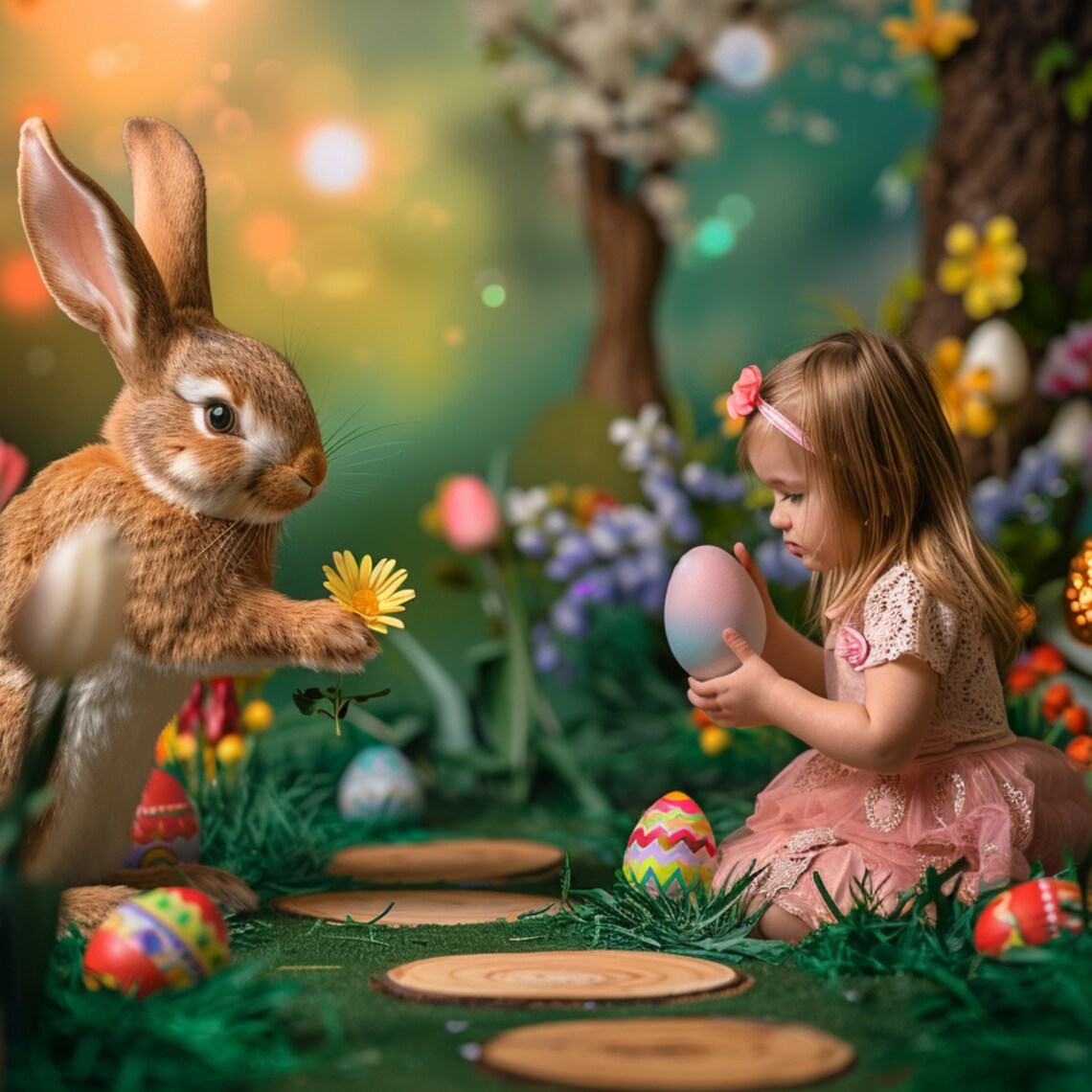 6 Easter Kid Backdrops Bundle With Rabbit Holding Flower Kids Easter ...