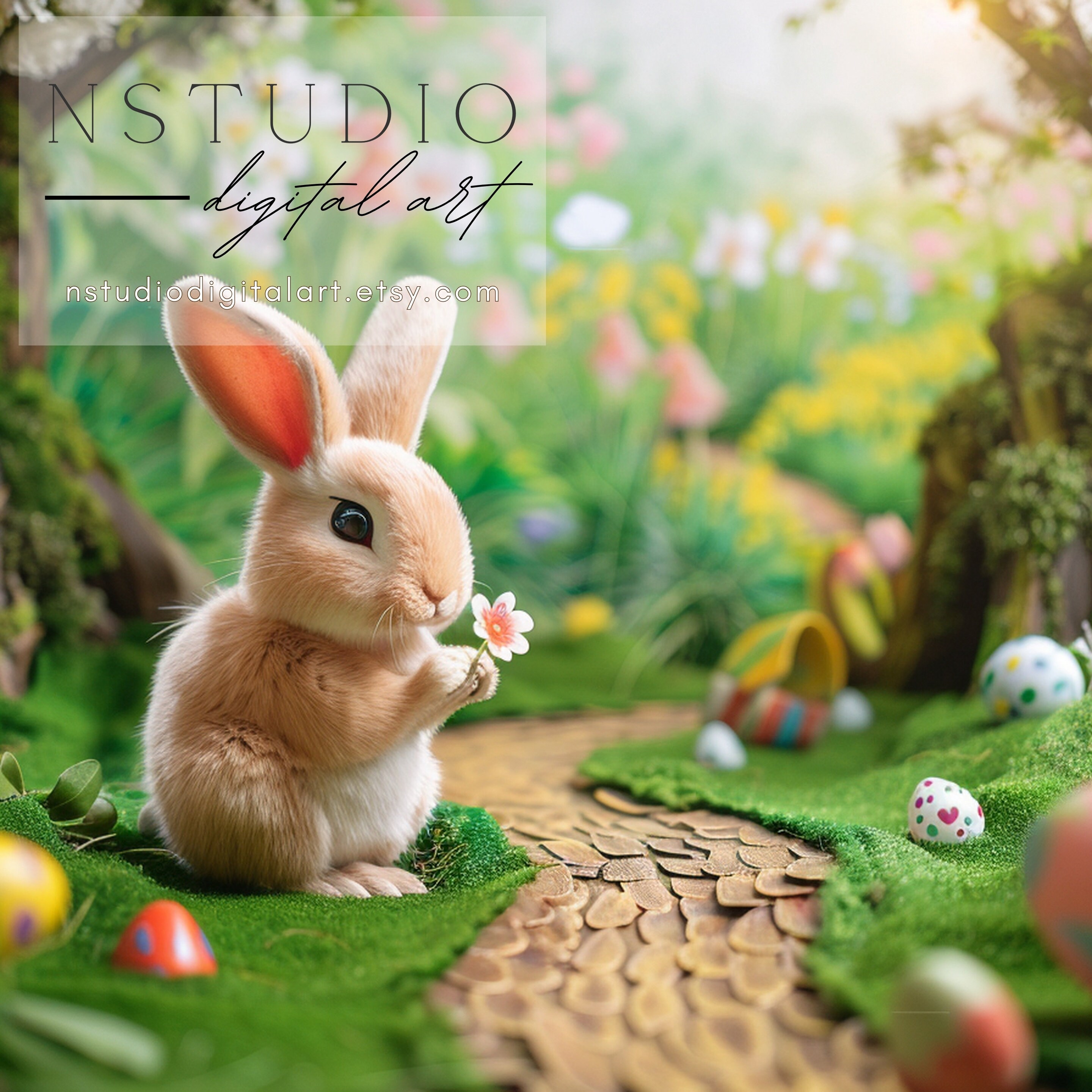 6 Easter Kid Backdrops Bundle With Rabbit Holding Flower Kids Easter ...